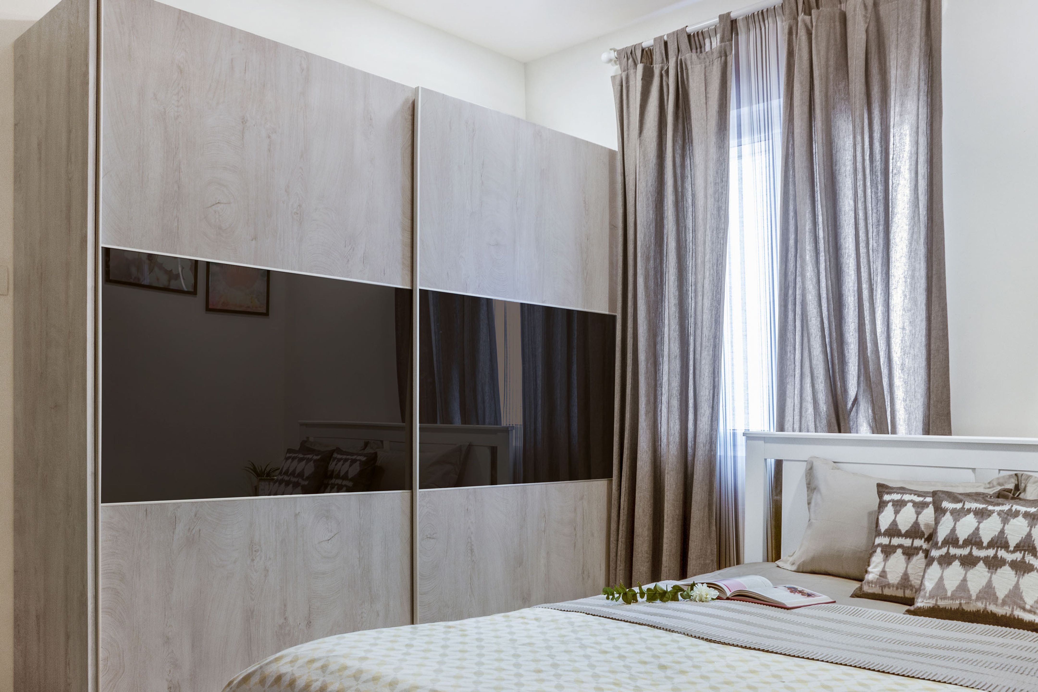 Minimal 2-Door Sliding Wardrobe Design With Pine Tone | Livspace
