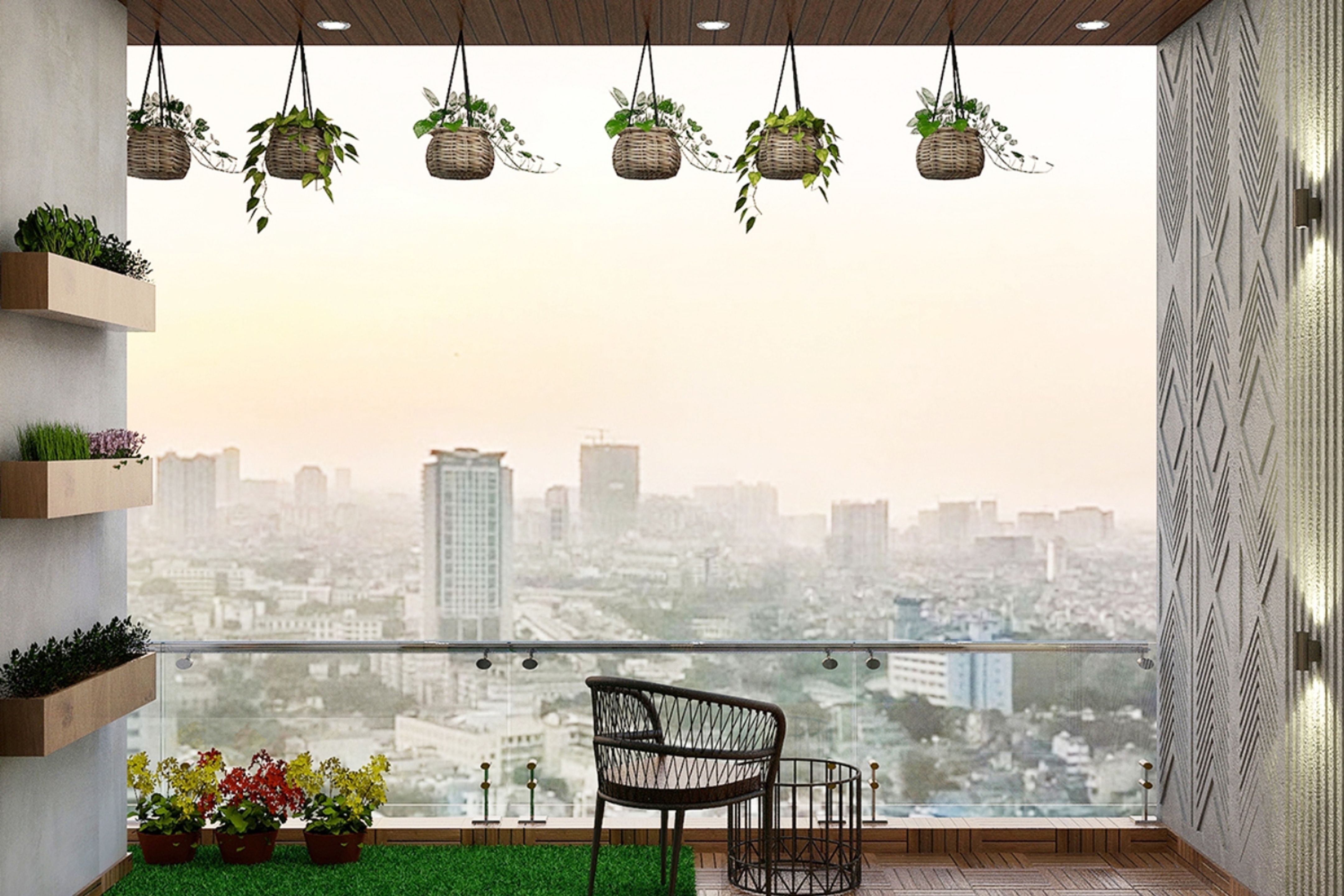 Balcony Design With Wooden False Ceiling | Livspace