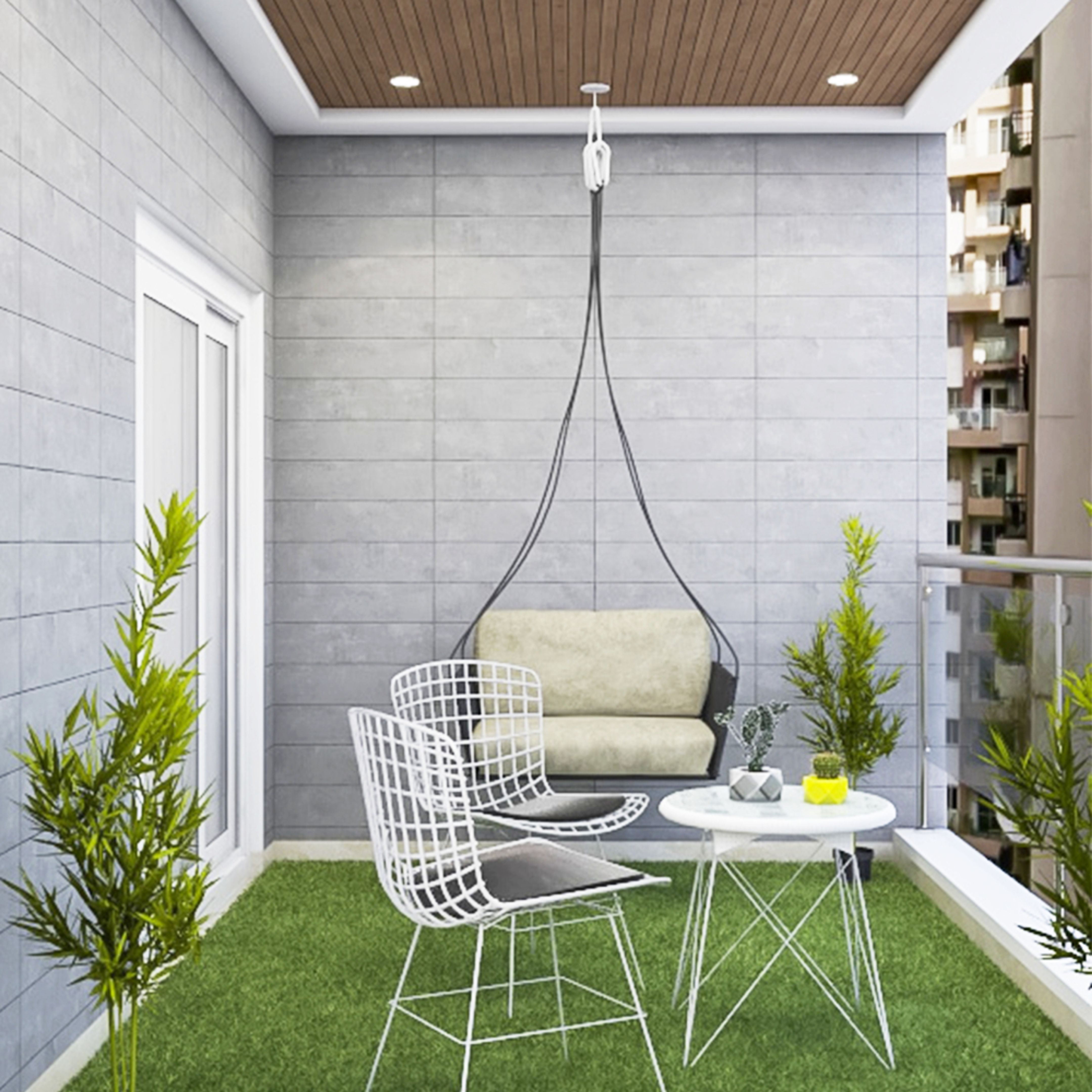 Balcony Design With Grey Textured Wall Cladding | Livspace