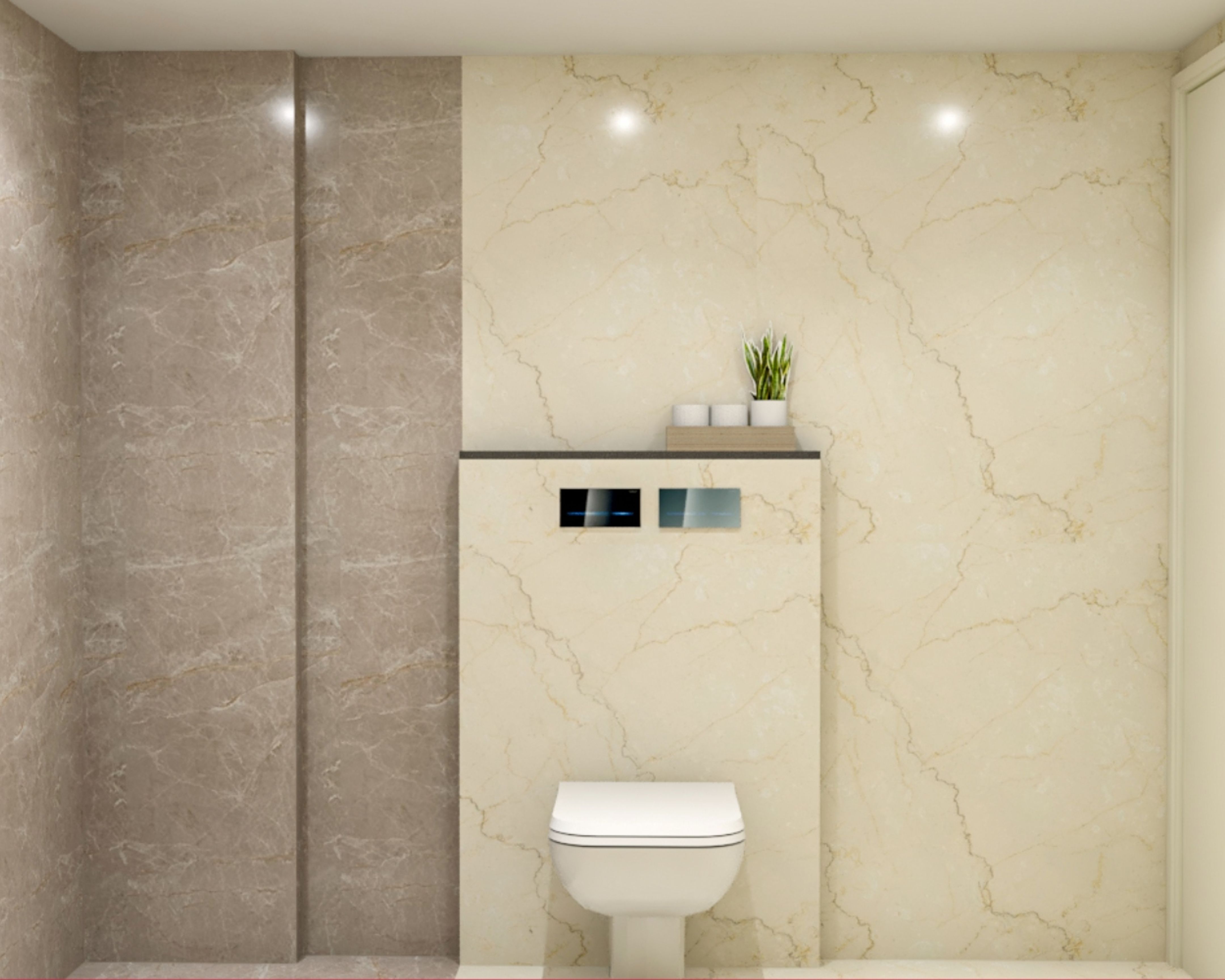 Bathroom Design With Cream And Grey Wall Tiles | Livspace