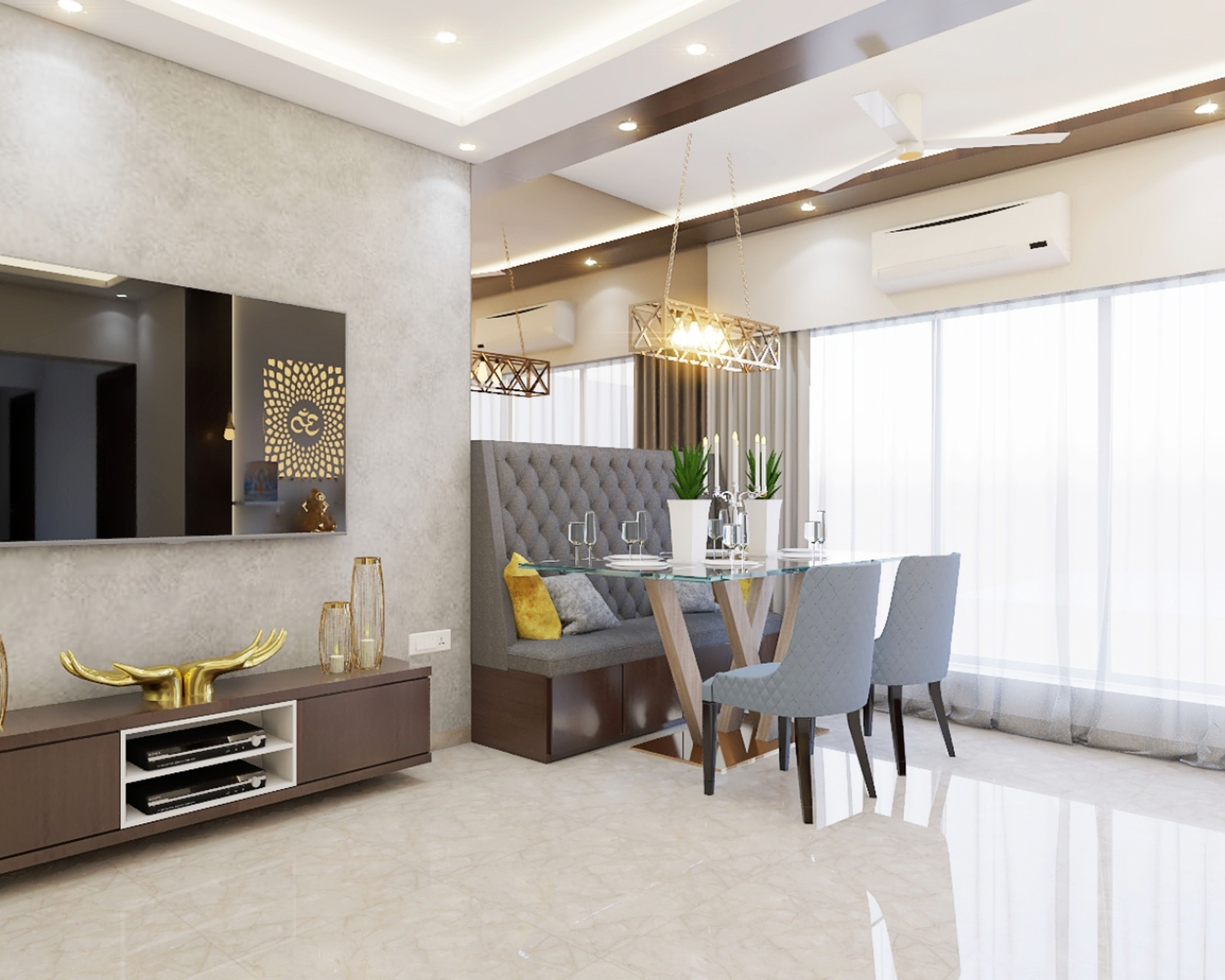 Beige Rectangle Contemporary Flooring Design | Livspace