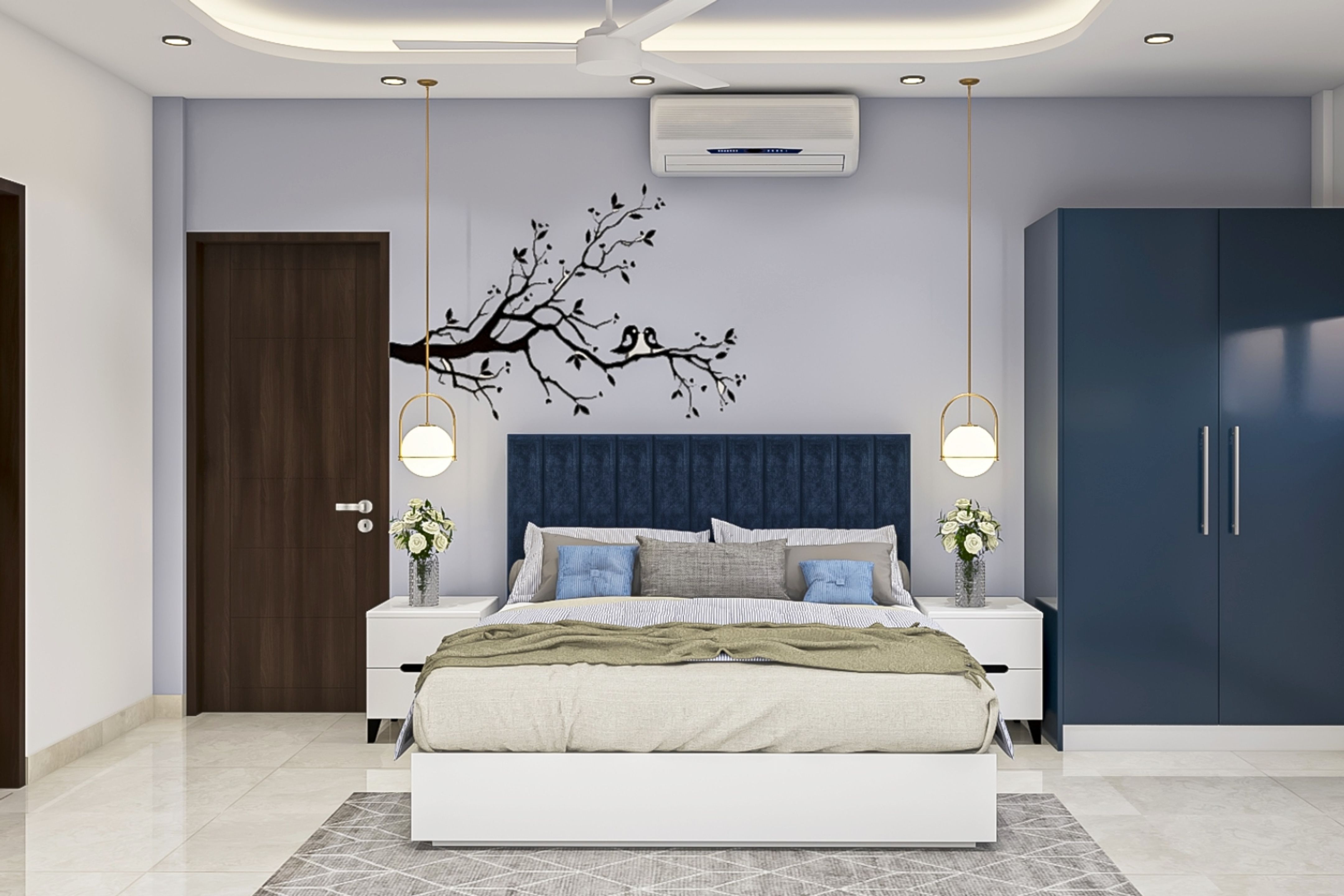 Guest Room Design With 2-Door Blue Swing Wardrobe | Livspace