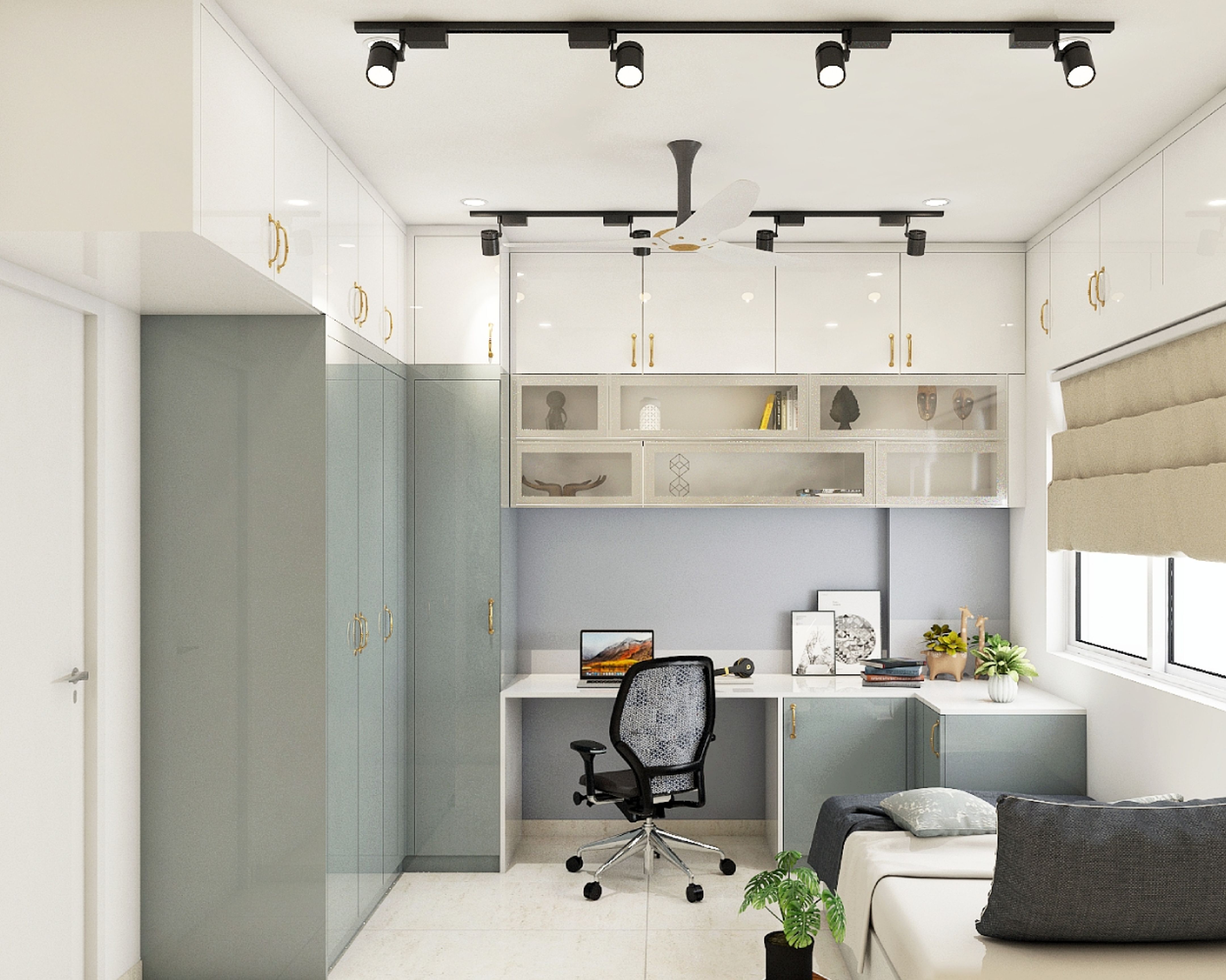 Silver Frosty And White Home Office Design | Livspace