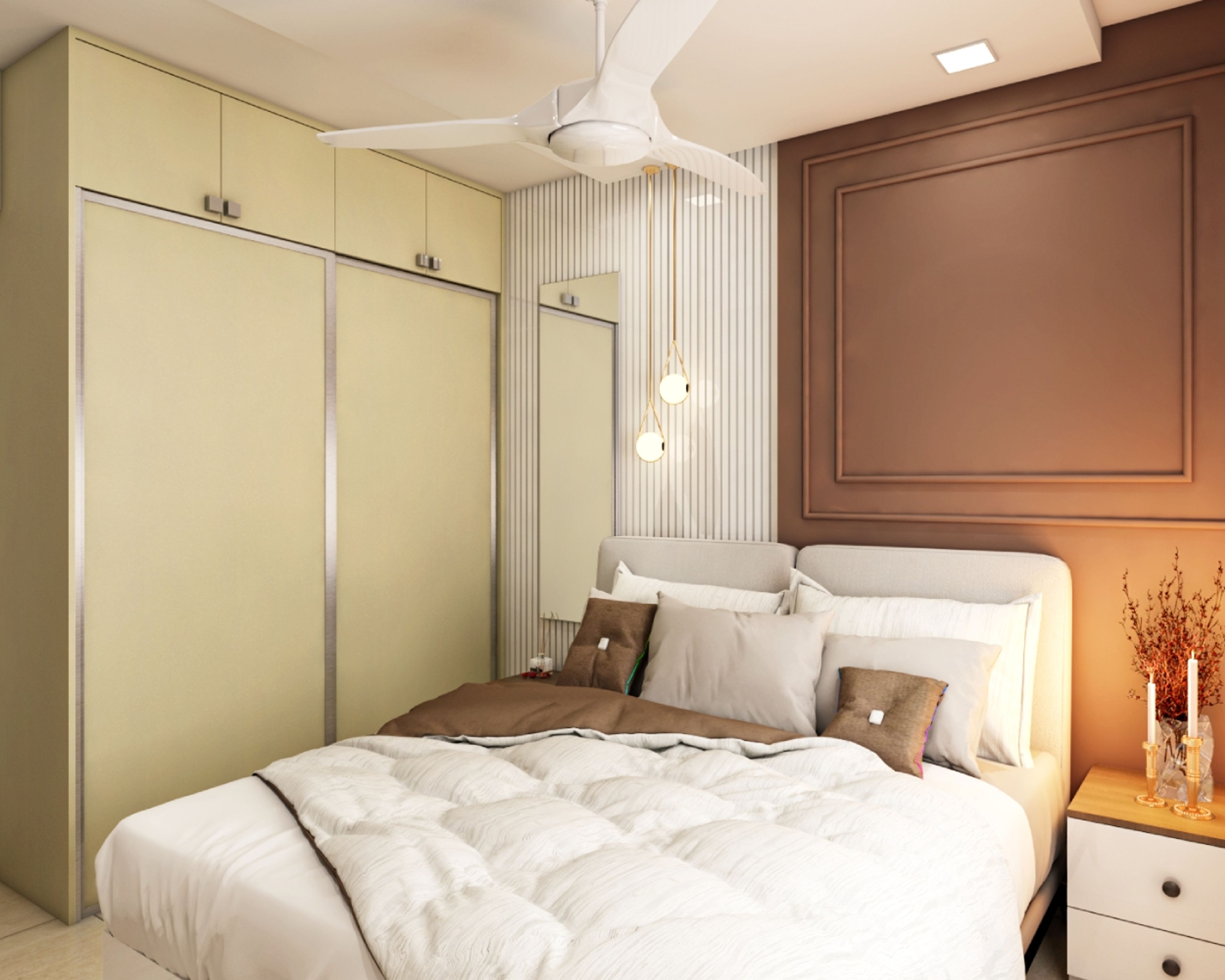 Master Bedroom Design With Yellow Sliding Wardrobe | Livspace