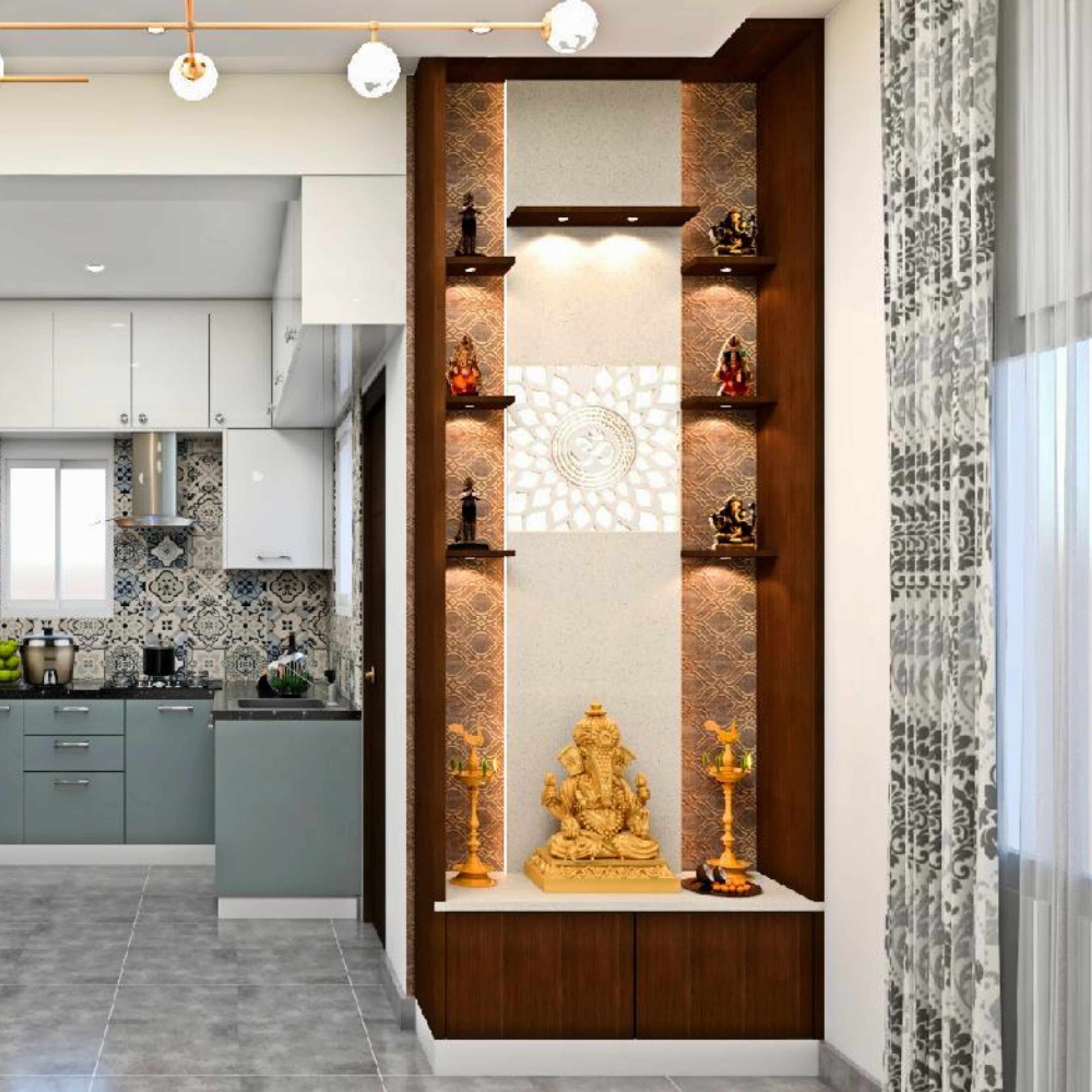 Acacia Exodus Floor-Mounted Open Mandir Design | Livspace