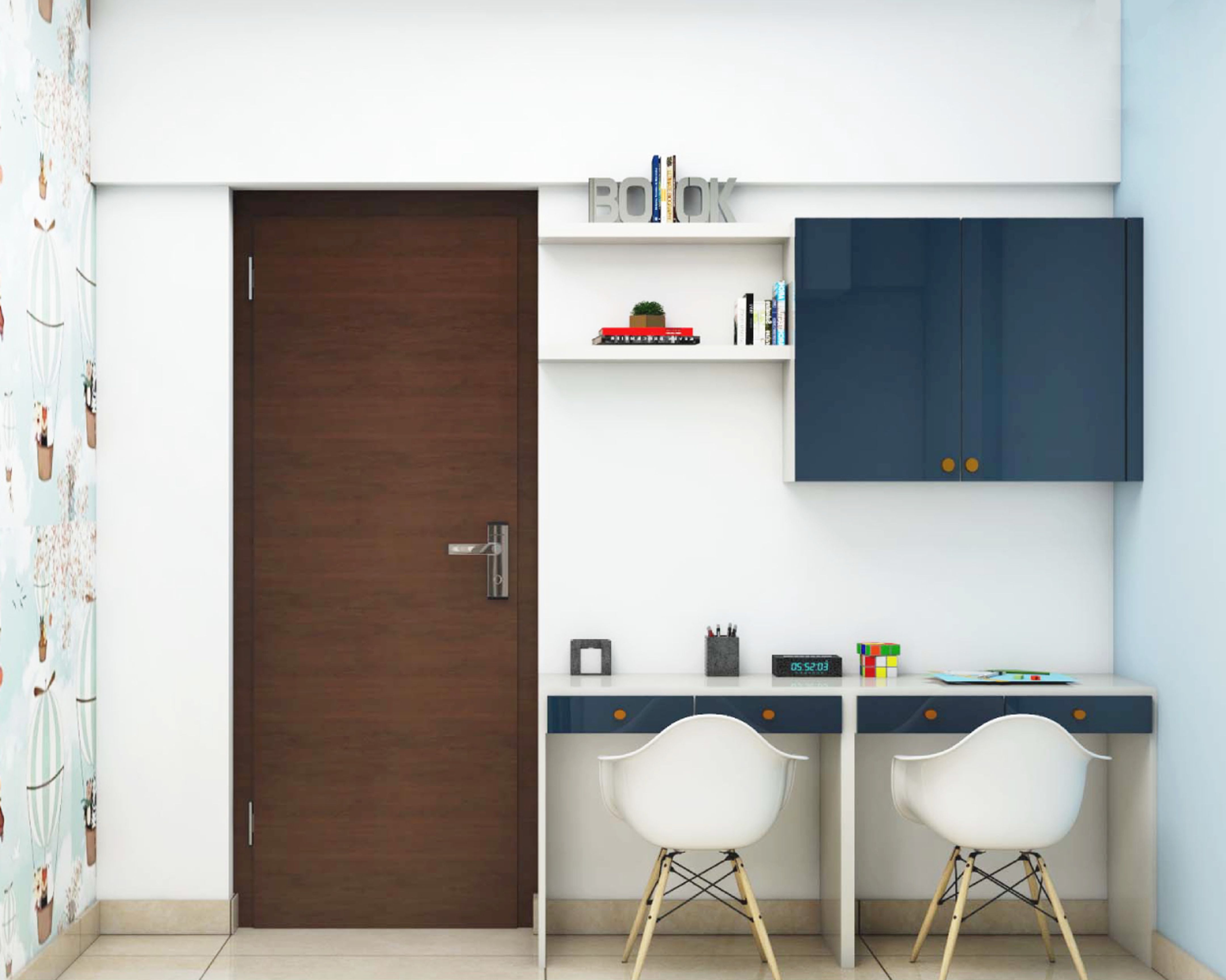 Shore Blue And Frosty White Study Room Design With Two White Chairs ...