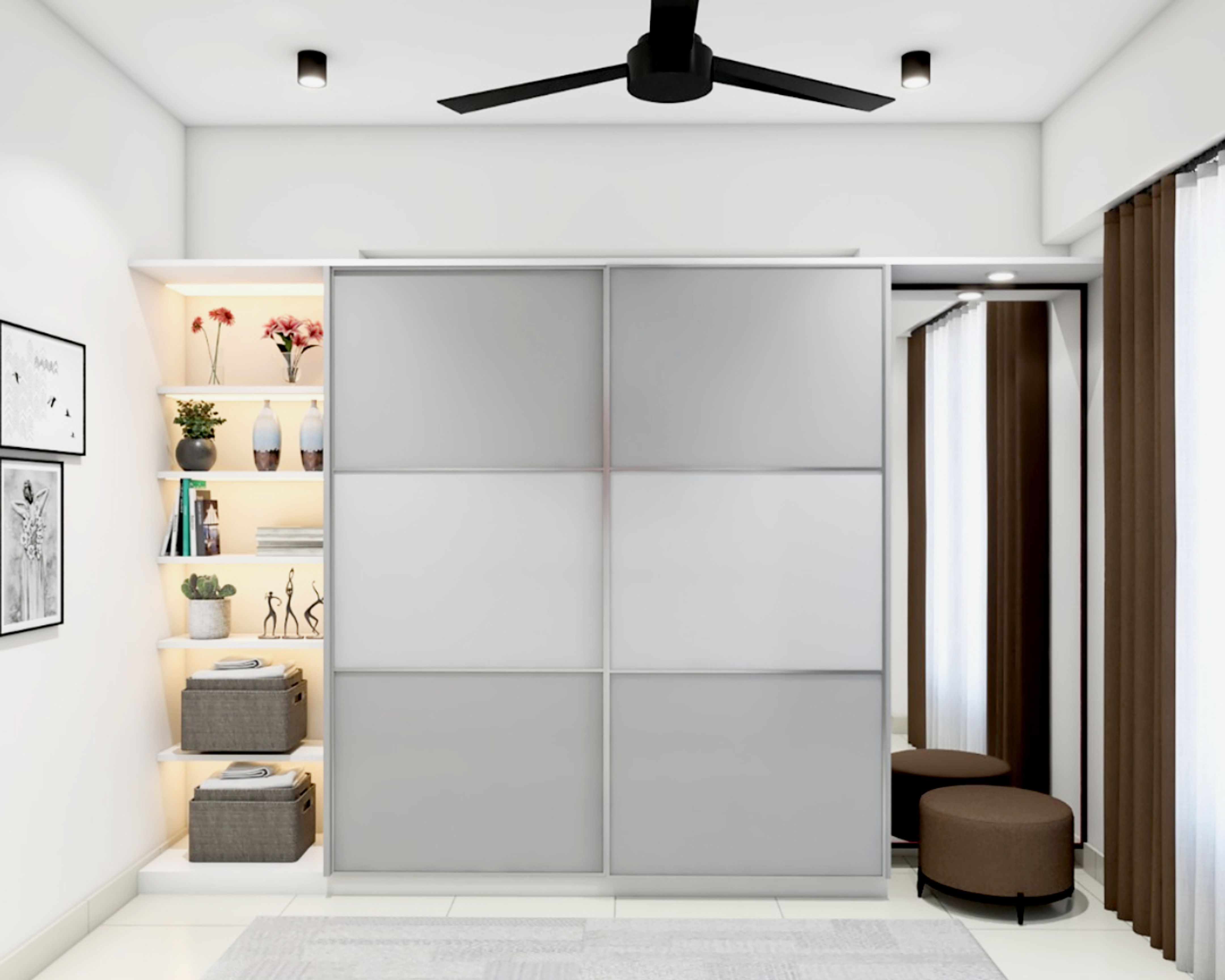 2-Door Frosty White And Smoke Grey Sliding Wardrobe Design | Livspace