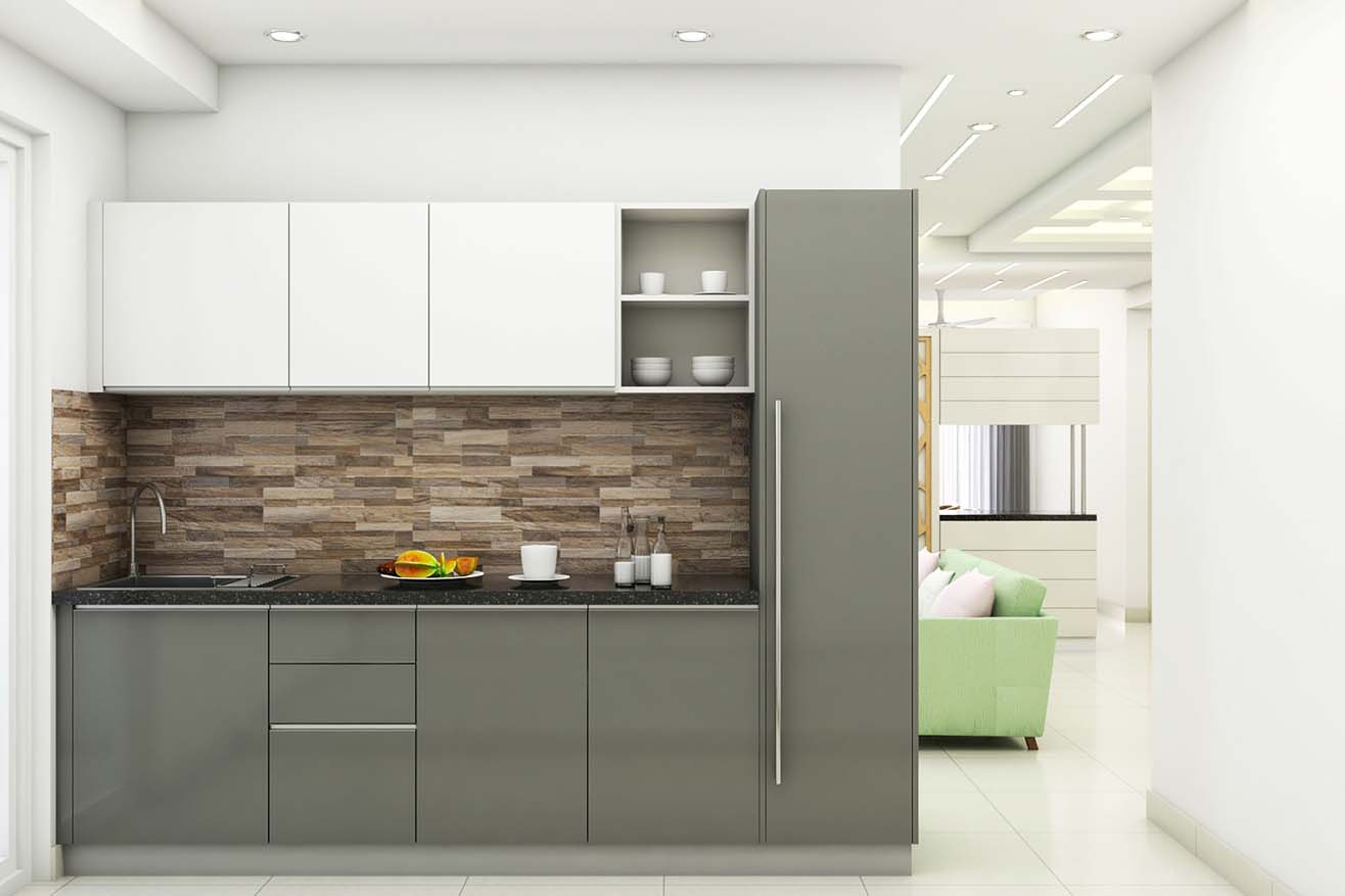 Rustic Kitchen Tile Design With Wooden Finish | Livspace