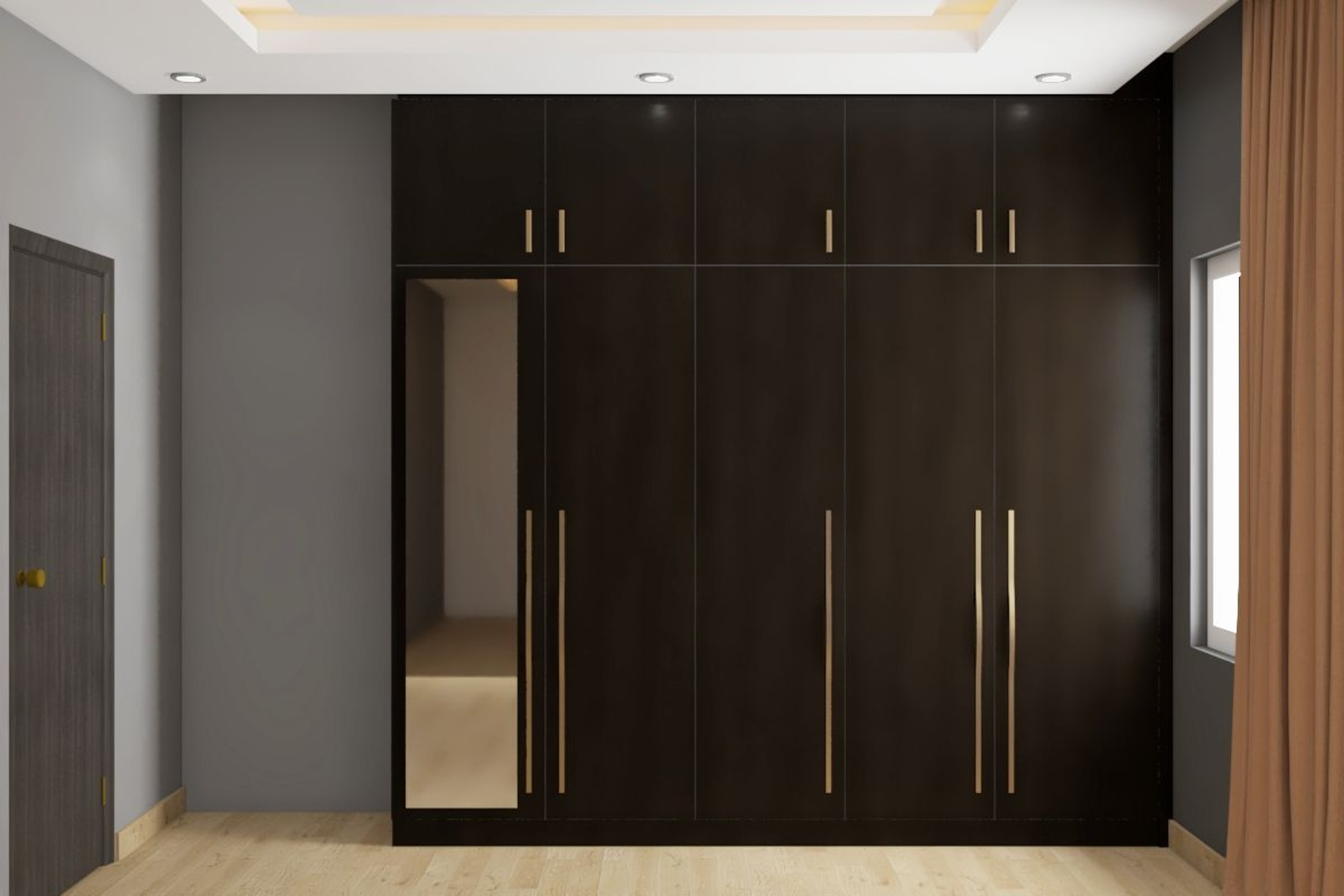 Spacious Wardrobe Design In Brown Laminate Shutter | Laminate