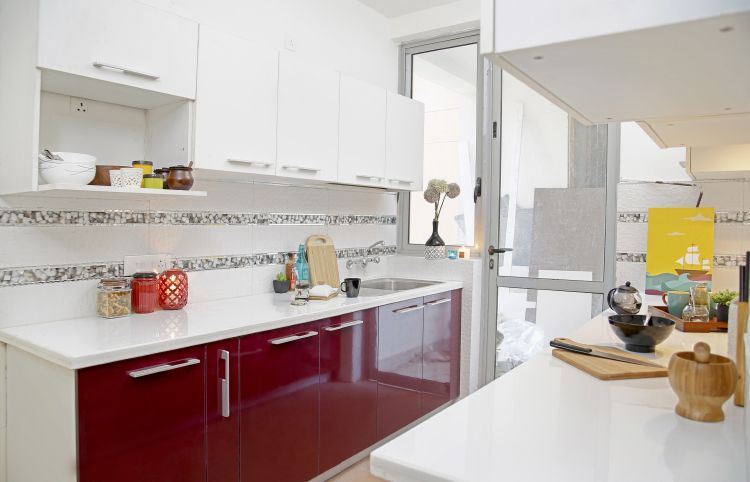 Maroon Modular Kitchen In Gurgaon | Livspace Interior Design