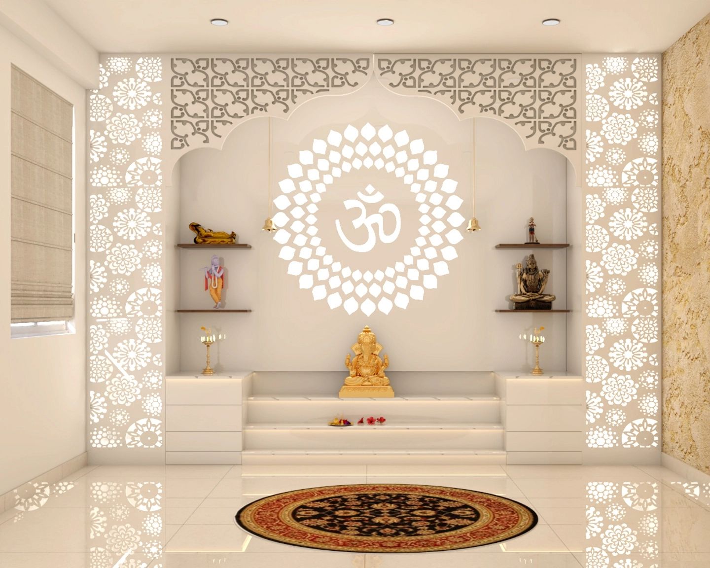 Modern Pooja Room Design With Step-Style Storage | Livspace