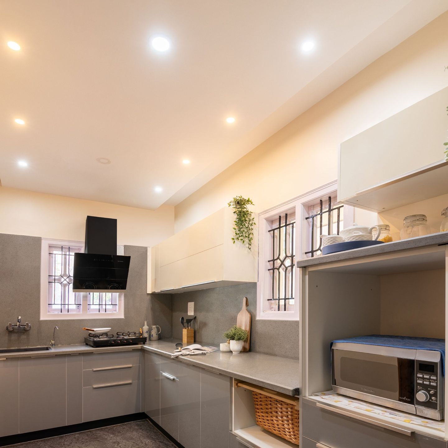 Long Rectangular Drop Down False Ceiling With Spotlight | Livspace