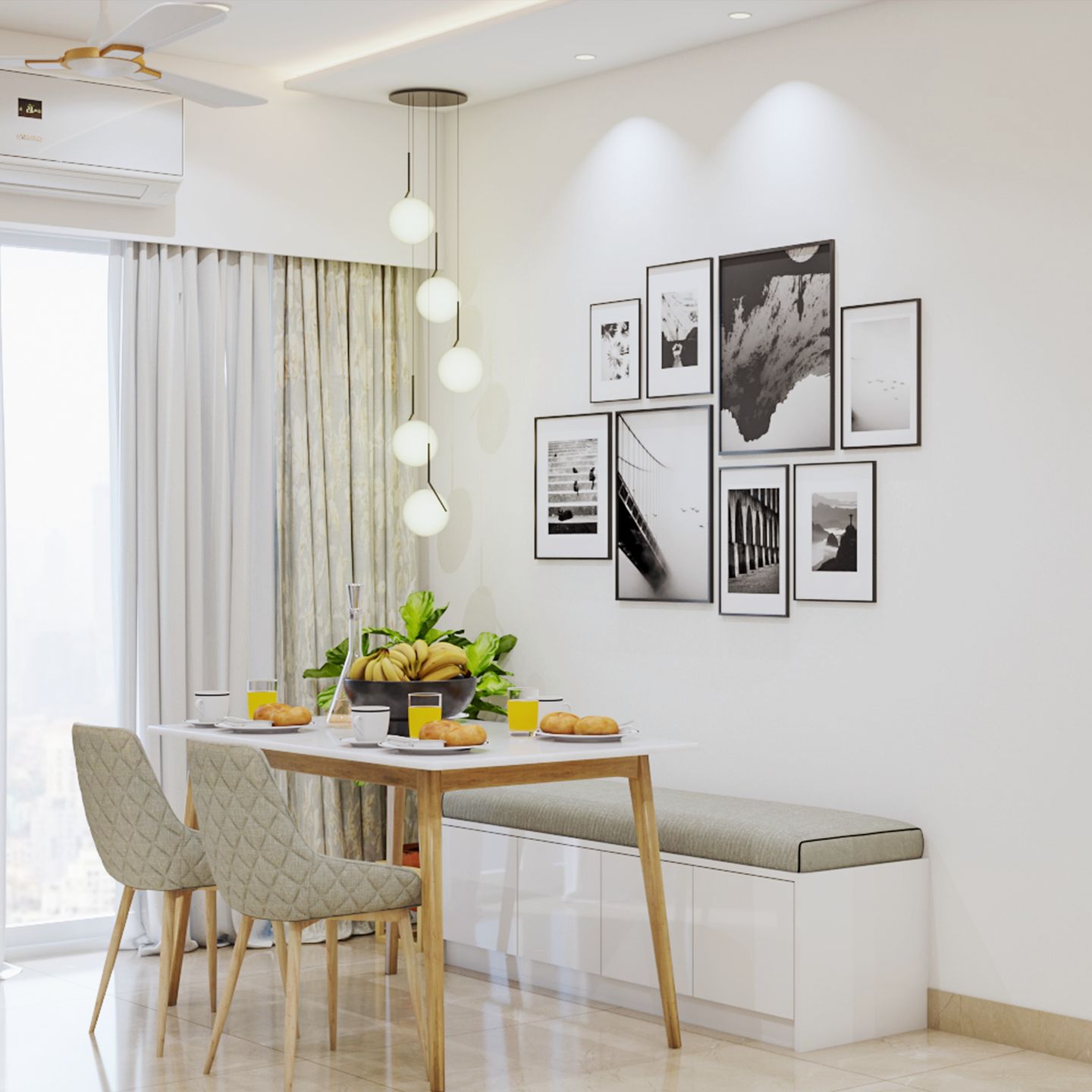Compact Dining Hall Design With White Marble Details | Livspace
