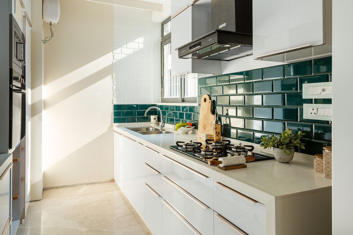 Turquoise Kitchen Tile Design With Subway Tiles | Livspace