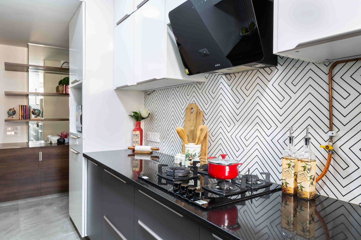 Compact Kitchen Tile Design With Wall Cabinets | Livspace