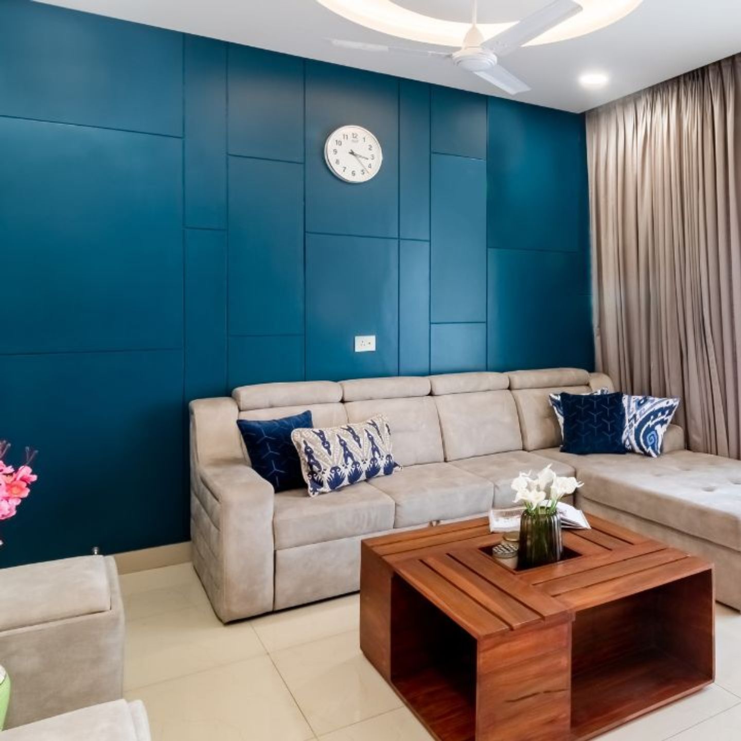 Blue Wall Paint Design With Panelling | Livspace