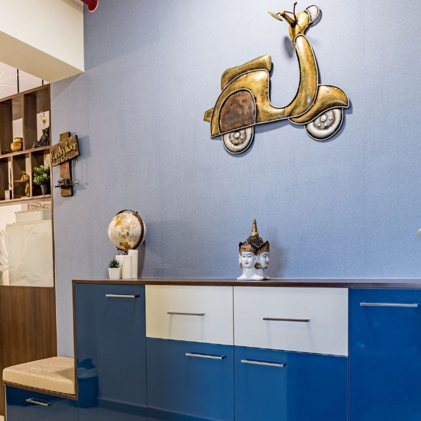 Celestial Blue Wall Paint With Golden Decor | Livspace