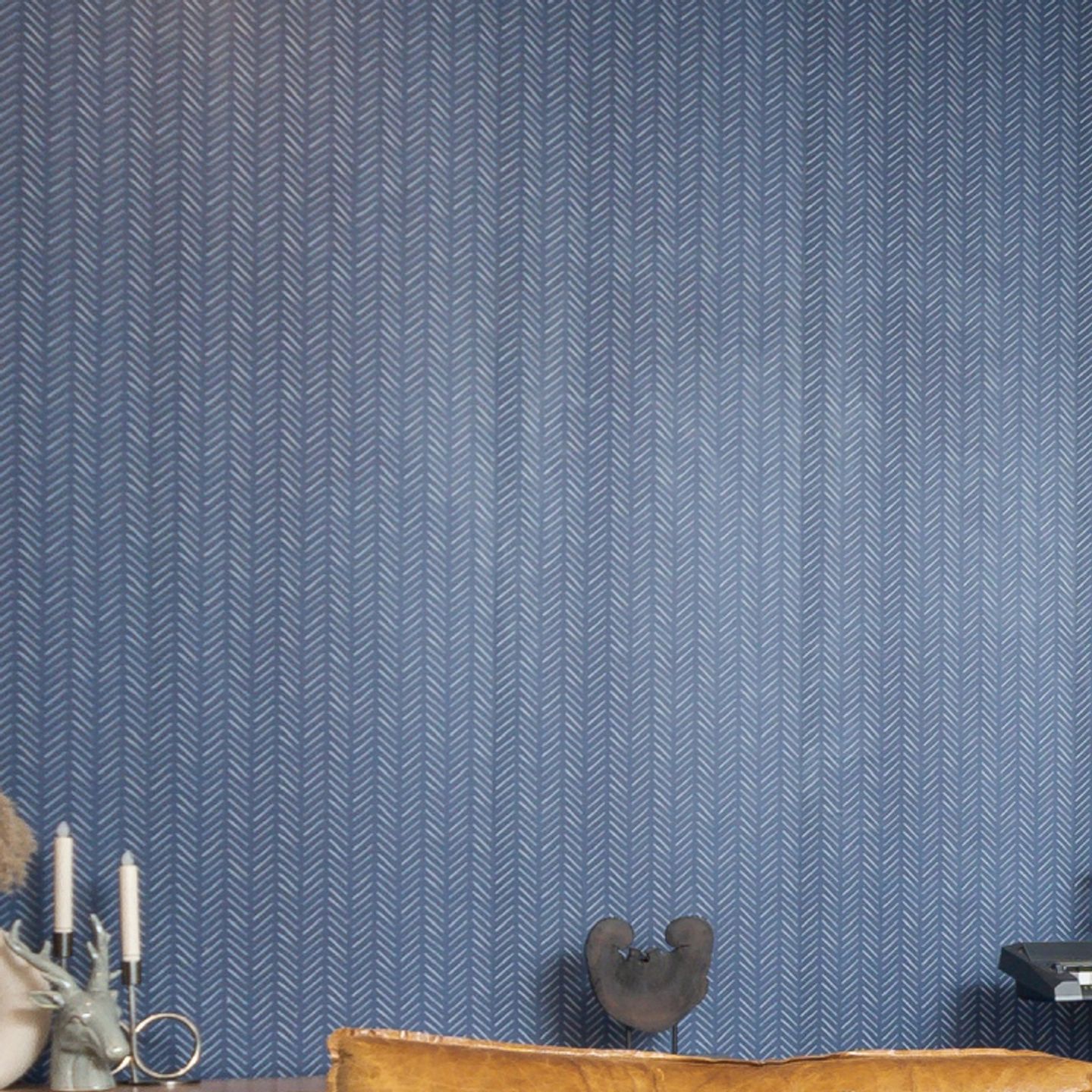 Living Room Wallpaper Design With Rich Blue Details | Livspace