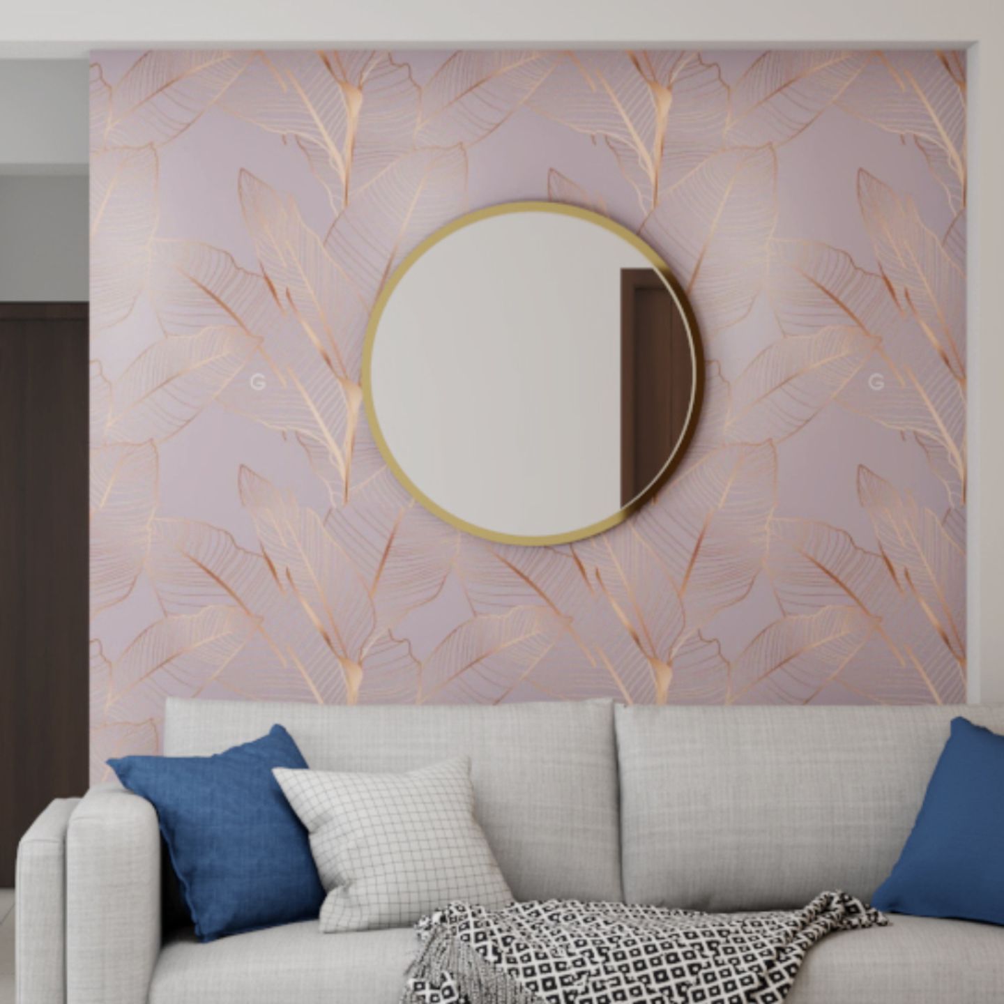 Soft Pink Wallpaper Design For Living Rooms | Livspace