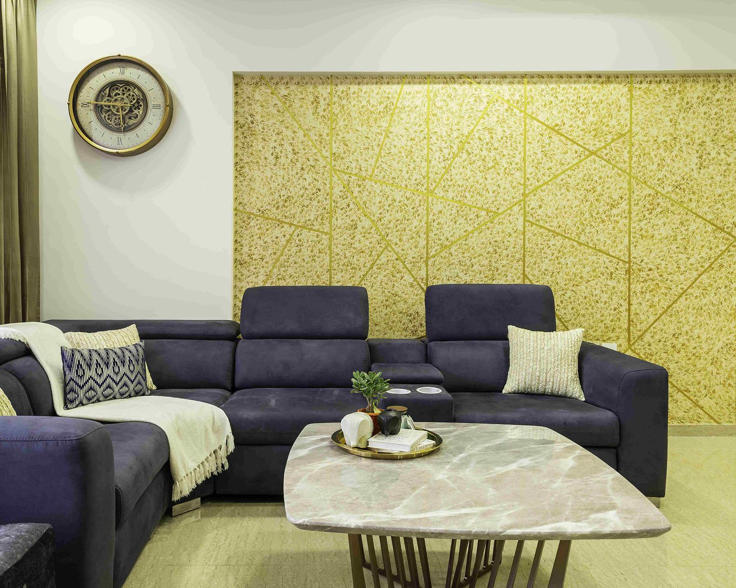 Textured Yellow Wallpaper For Living Rooms | Livspace