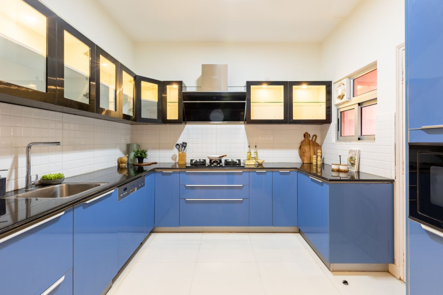 Kitchen Window Design With Fixed Glass And Exhaust Opening | Livspace