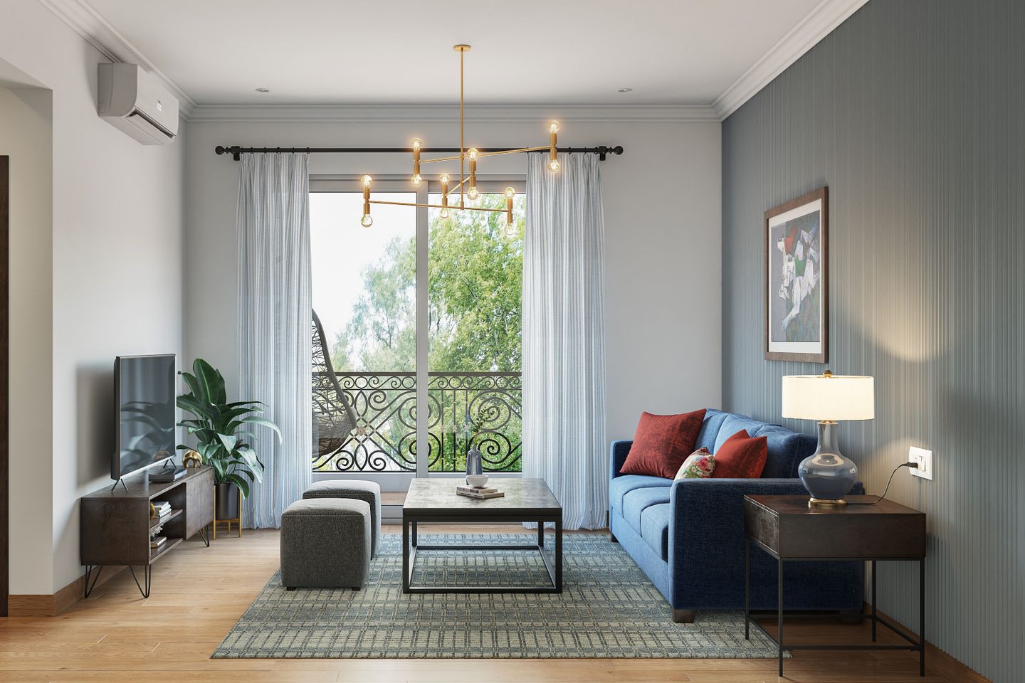 Living Room Design With Ceiling Drop Lights | Livspace