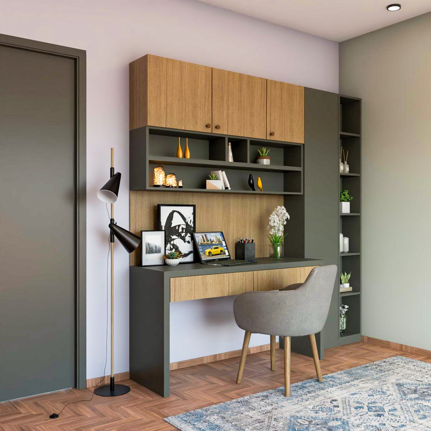 Home Office Design With Autumn Leaf And Teak Study Table | Livspace