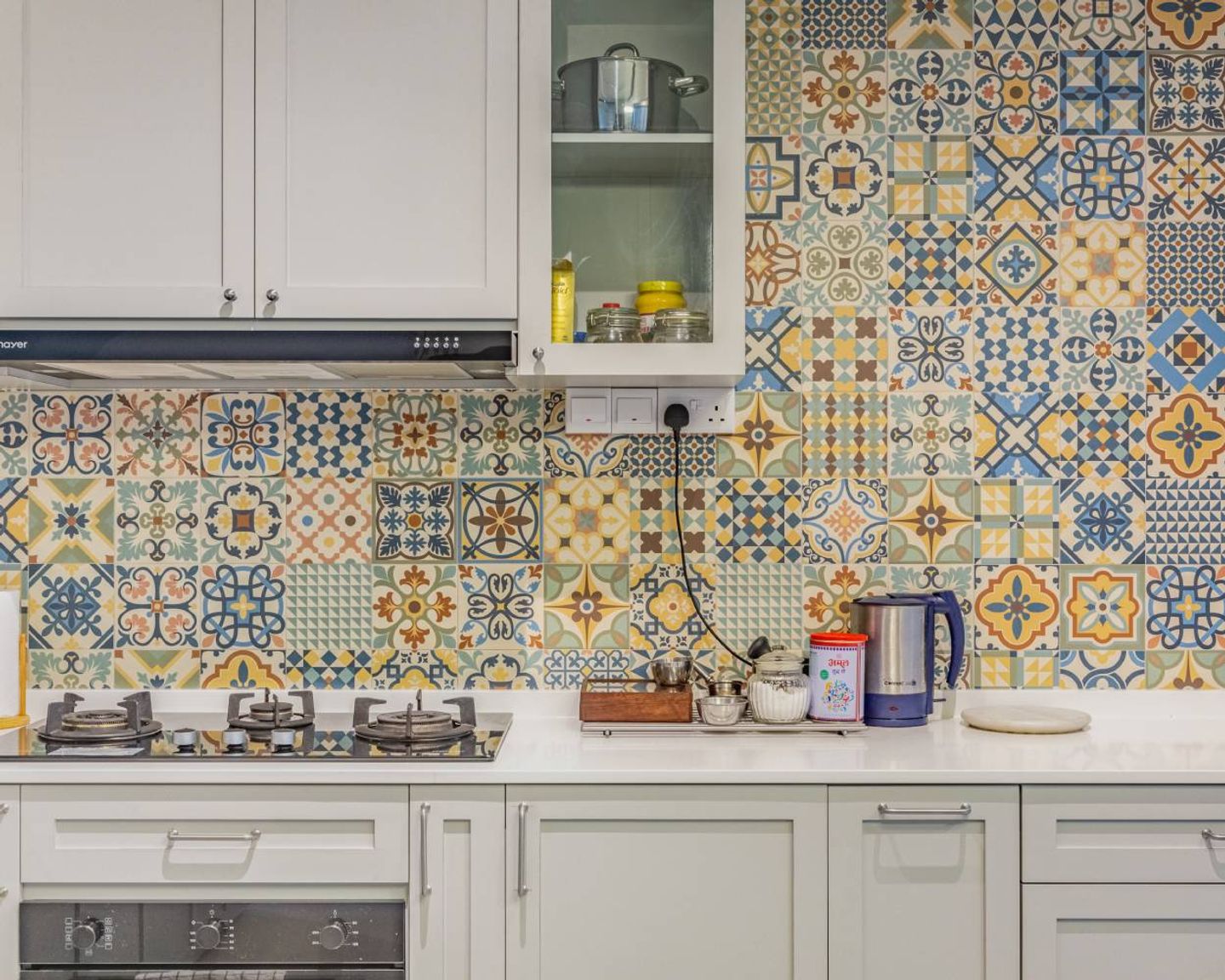 Multicoloured Square Moroccan Kitchen Backsplash Design | Livspace