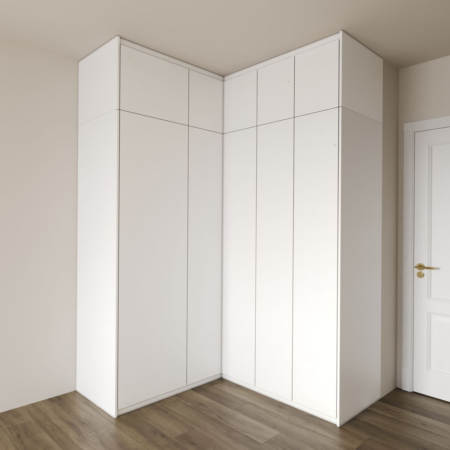 5-Door White Minimal L-Shaped Wardrobe Design | Livspace