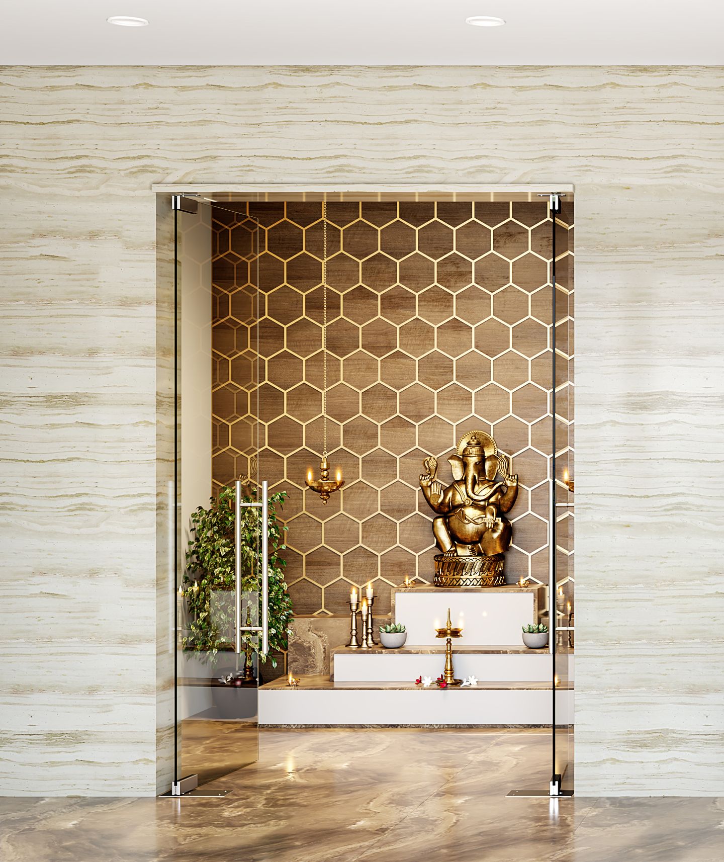 Stepped Platform Pooja Room: A prominent place for your God