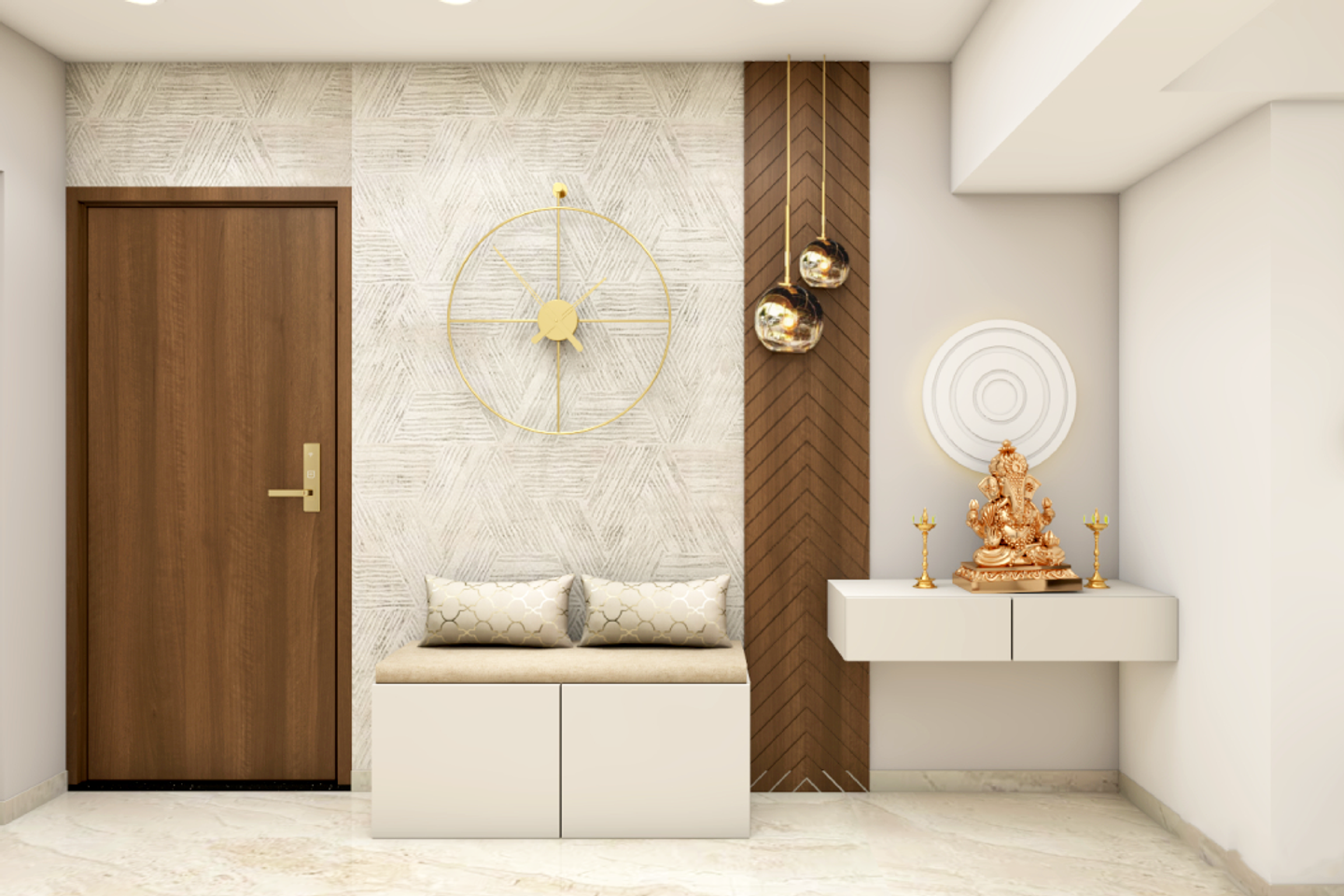 Spacious Foyer Design Idea With Pooja Room | Livspace