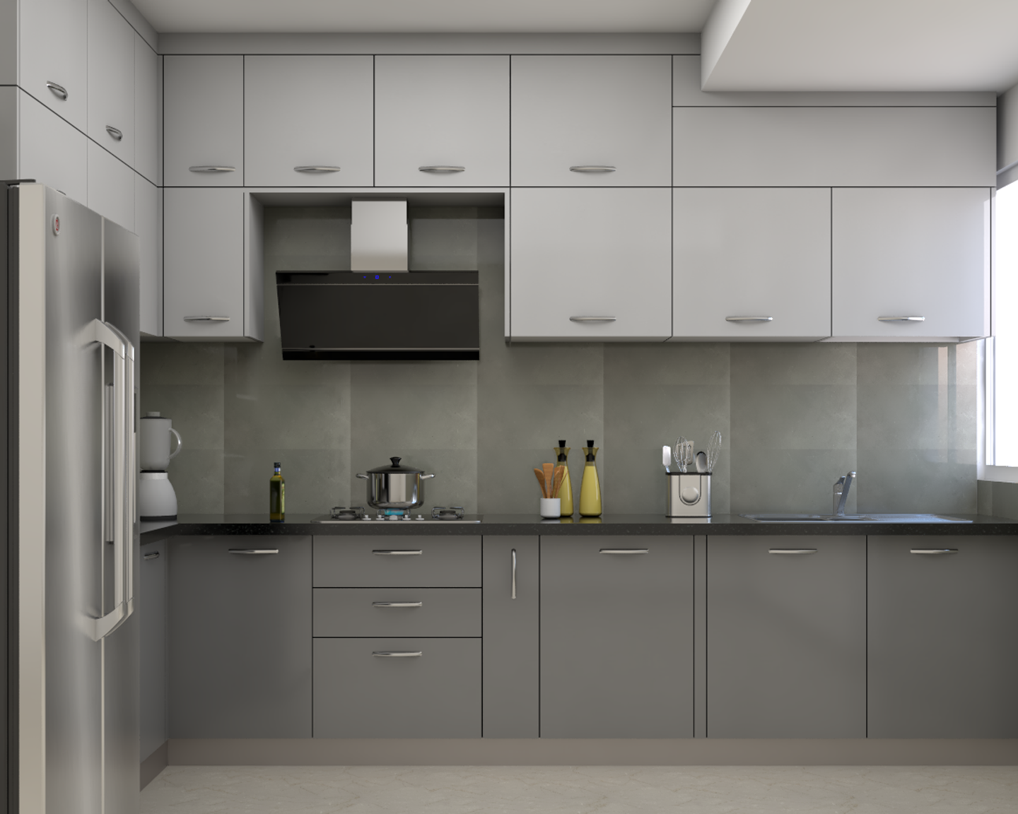 Modern Subtle Toned Kitchen Design With Spacious Interiors | Livspace