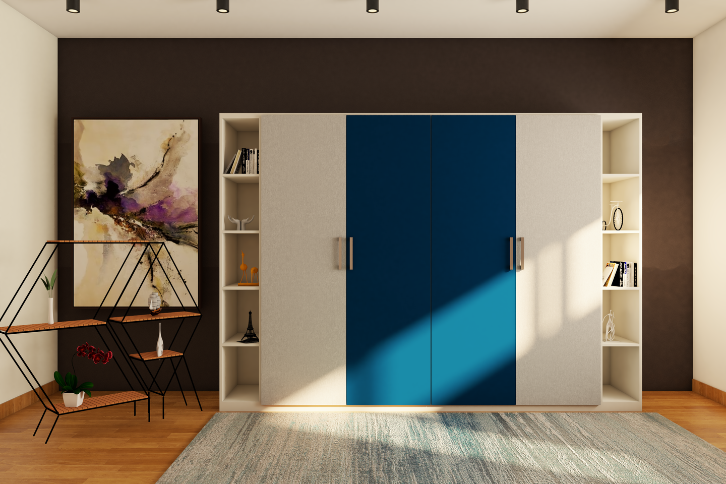 Maximum Storage Modern Styled Blue And White Wardrobe Design| Livspace