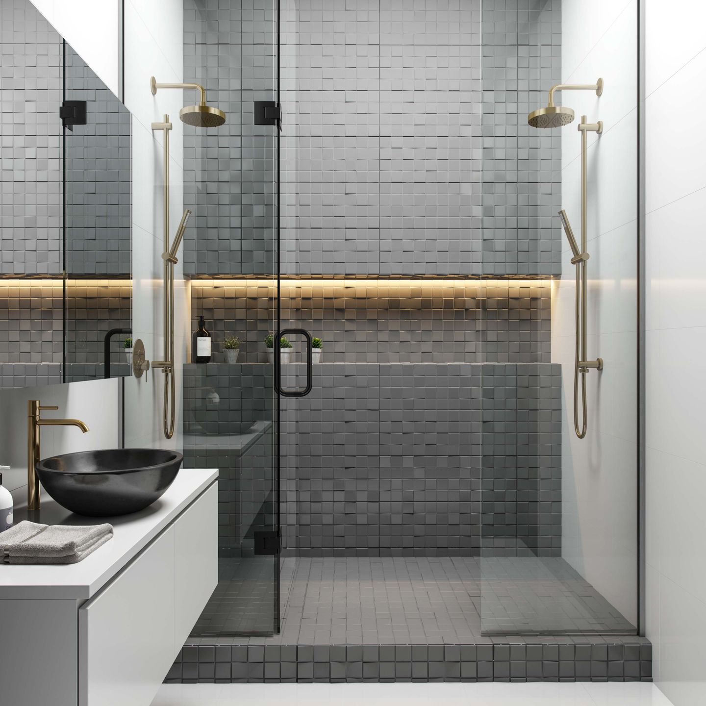 Matte Grey Porcelain Bathroom Tile Design | Livspace