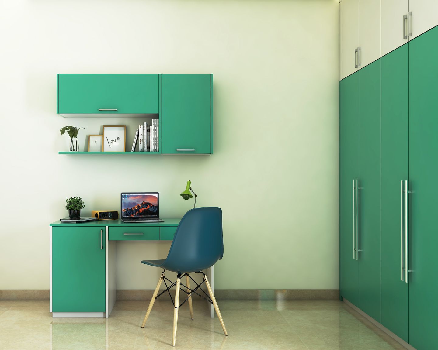 Spacious Study Room Design With Green Caribe SF Laminates | Livspace