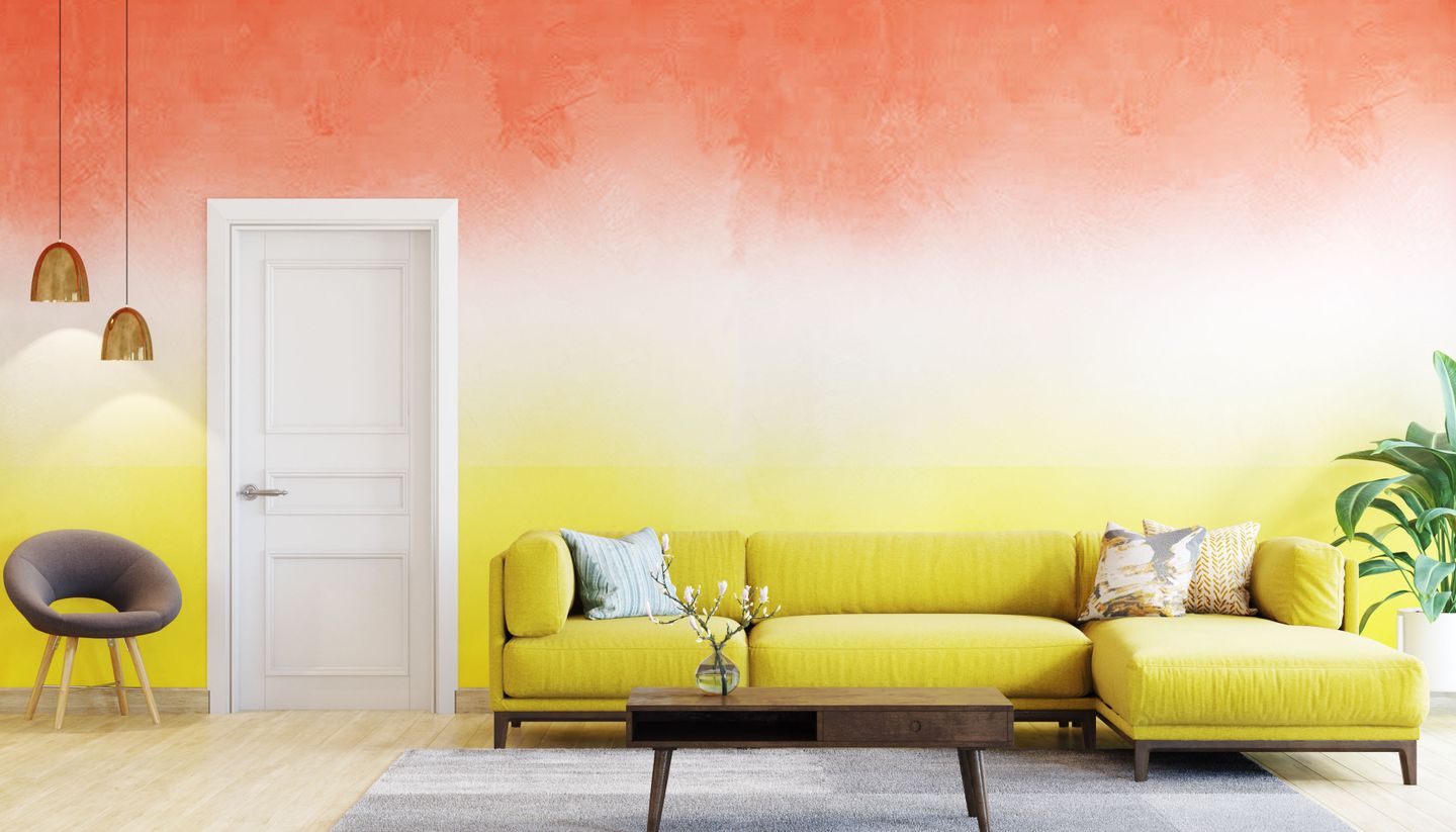 Multicoloured Gradient Wall Paint Design In Orange White And Yellow ...