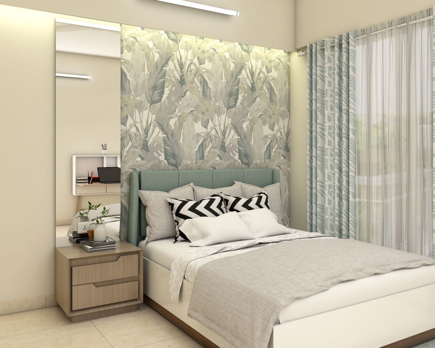 Multicolour Leaf-Patterned Wallpaper Design For Bedrooms | Livspace