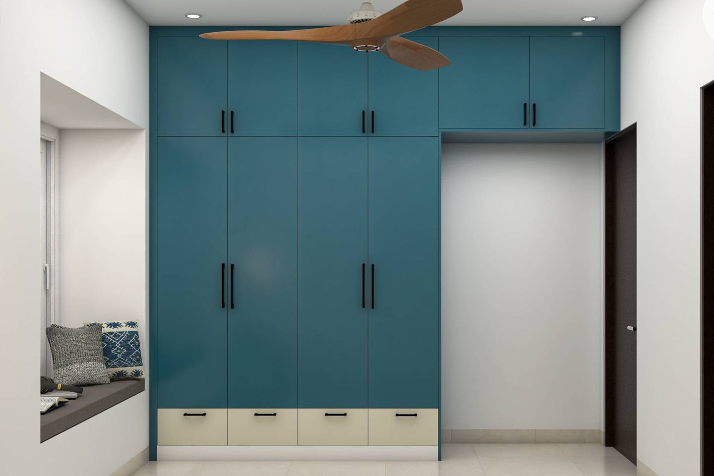 Swing Wardrobe Design With Lofts And Drawer Storage | Livspace