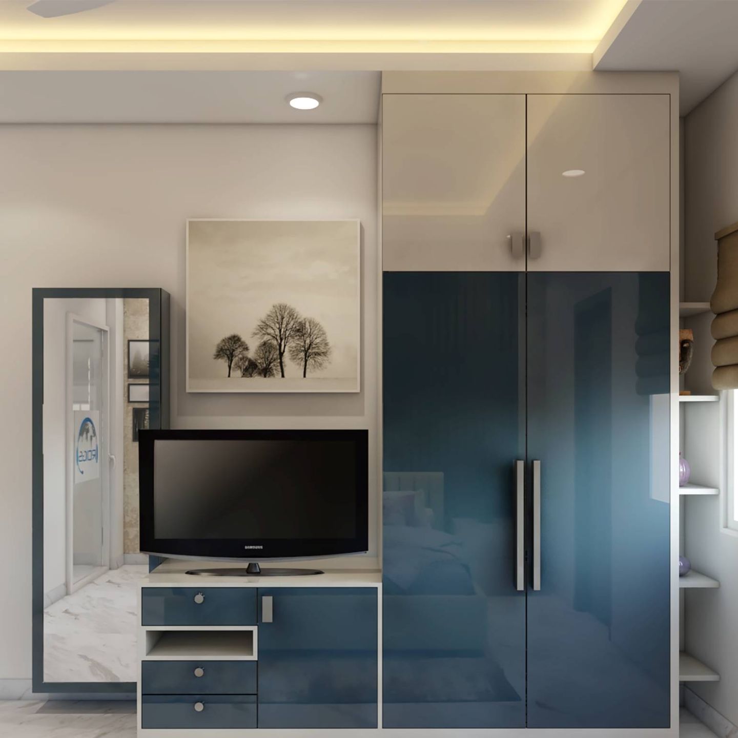 2-Door Blue And White Wardrobe Design | Livspace