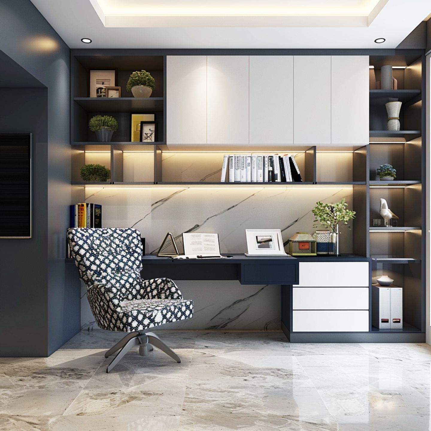 Modern Home Office Design: Suede Finish Study Table and Swivel Chair ...