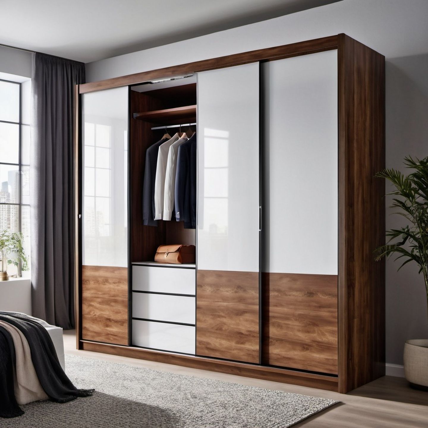 Modern 4-Door Sliding Wardrobe Design: Frosty White & High Gloss | Livspace