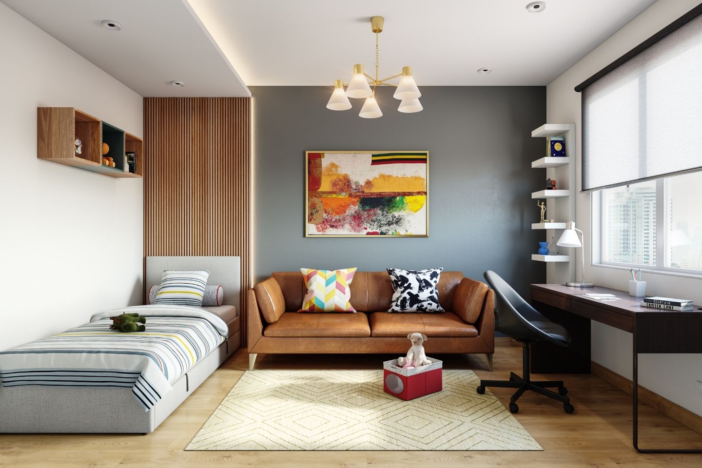 Double-Layered White False Ceiling Design For Kids Bedroom | Livspace