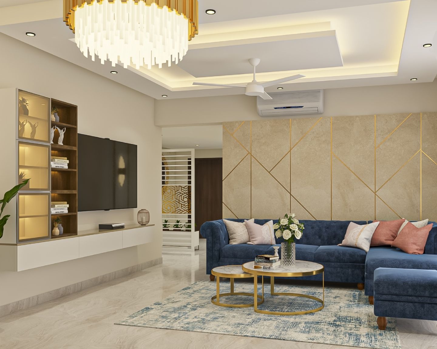Modern False Ceiling Design For Drawing Room With Cove Lights | Livspace