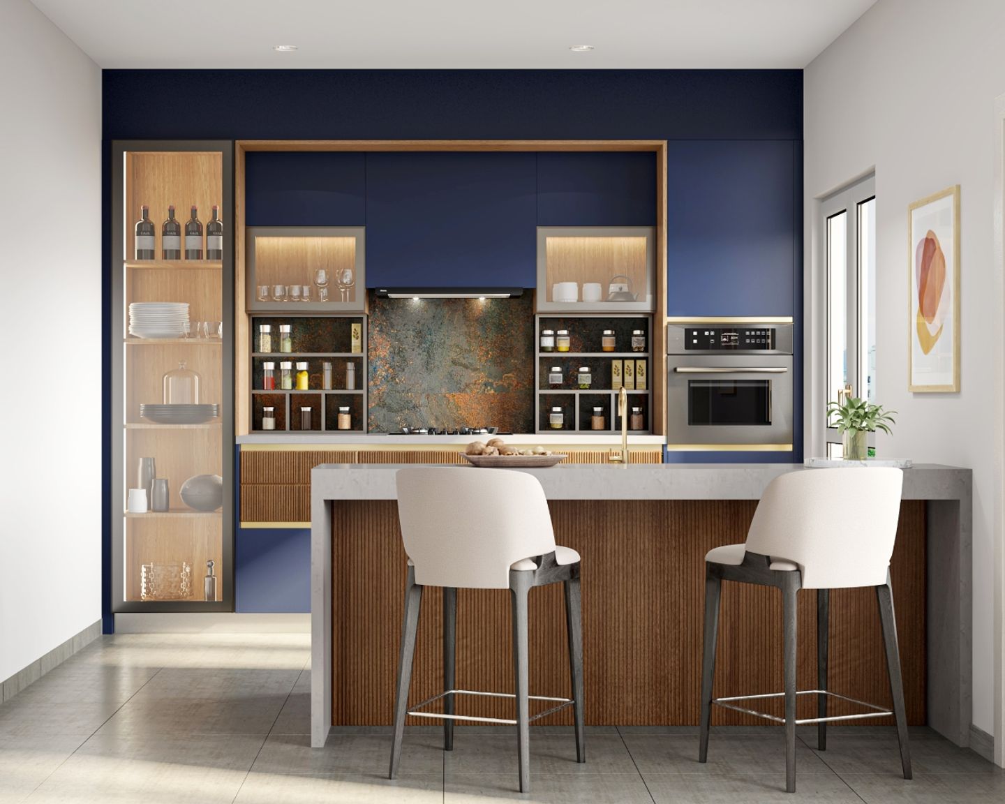 Small Modern Open Kitchen Design with Quartz Countertops | Livspace