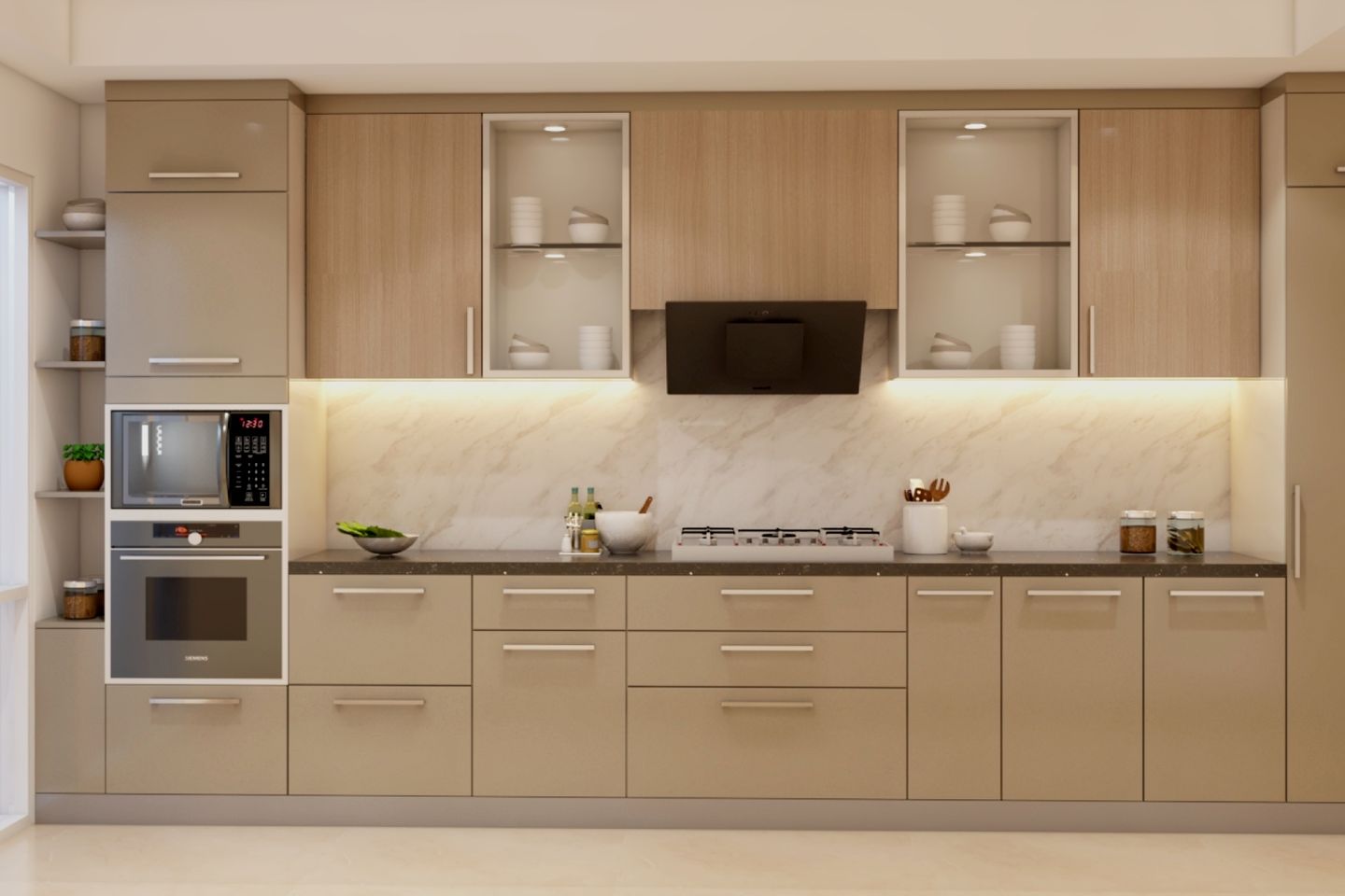 Modern Parallel Kitchen Design with Irish Cream and American Walnut ...