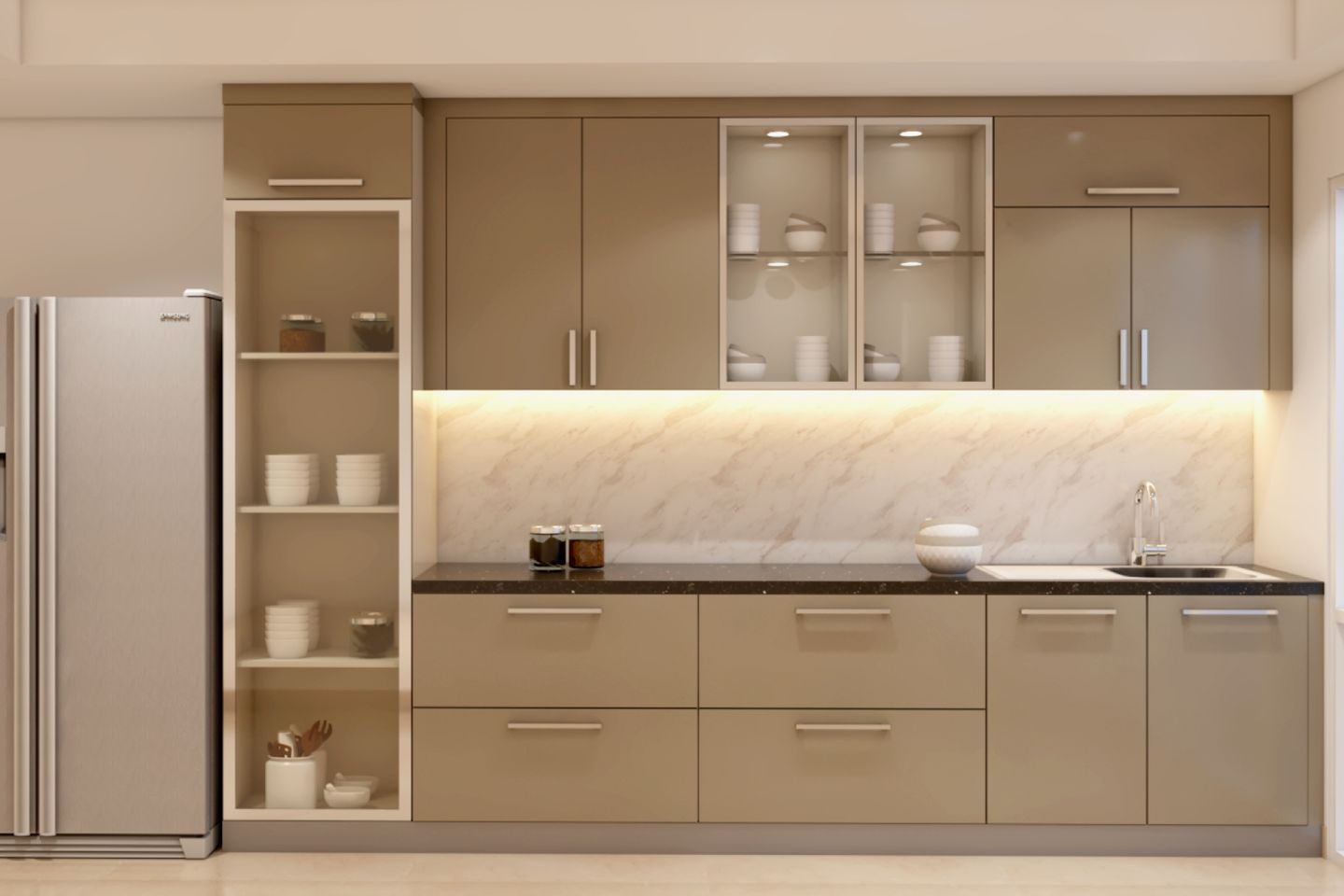 Modern Parallel Kitchen Design with Irish Cream and American Walnut ...