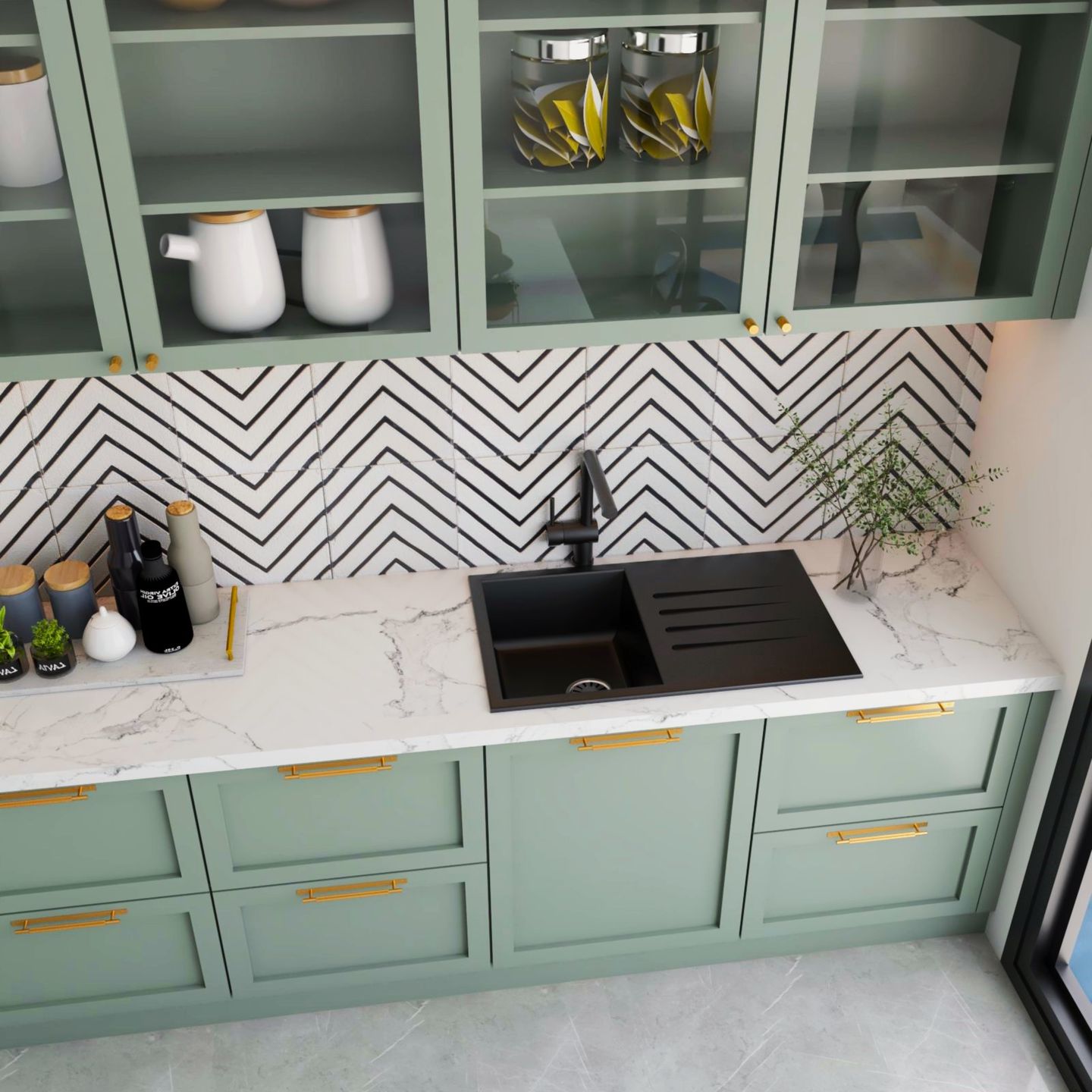 Black Granite Top Mount Singe Bowl Kitchen Sink Design With Drainboard ...