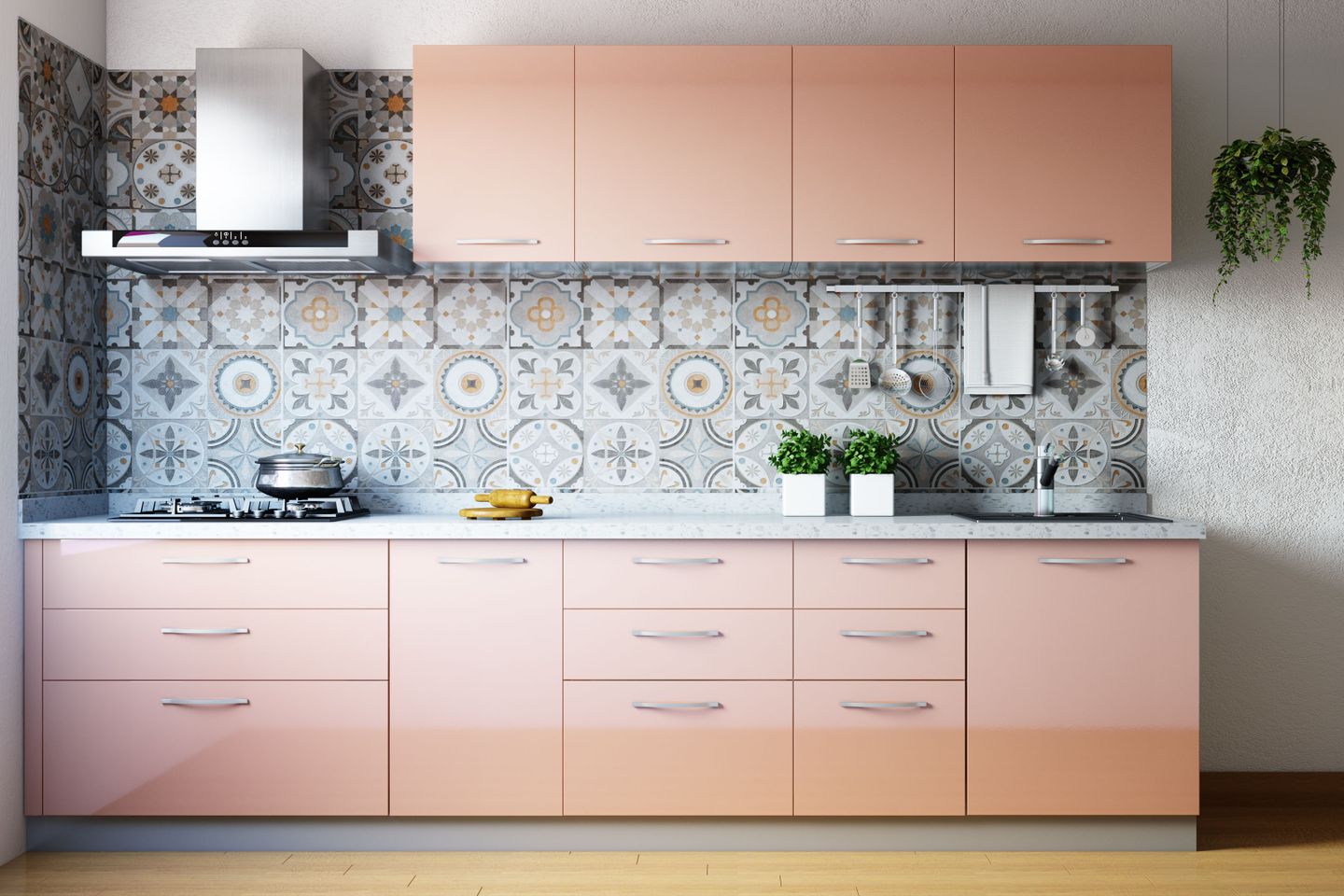 "Compact Modern Rose Granium Open Kitchen Design for Medium Families ...