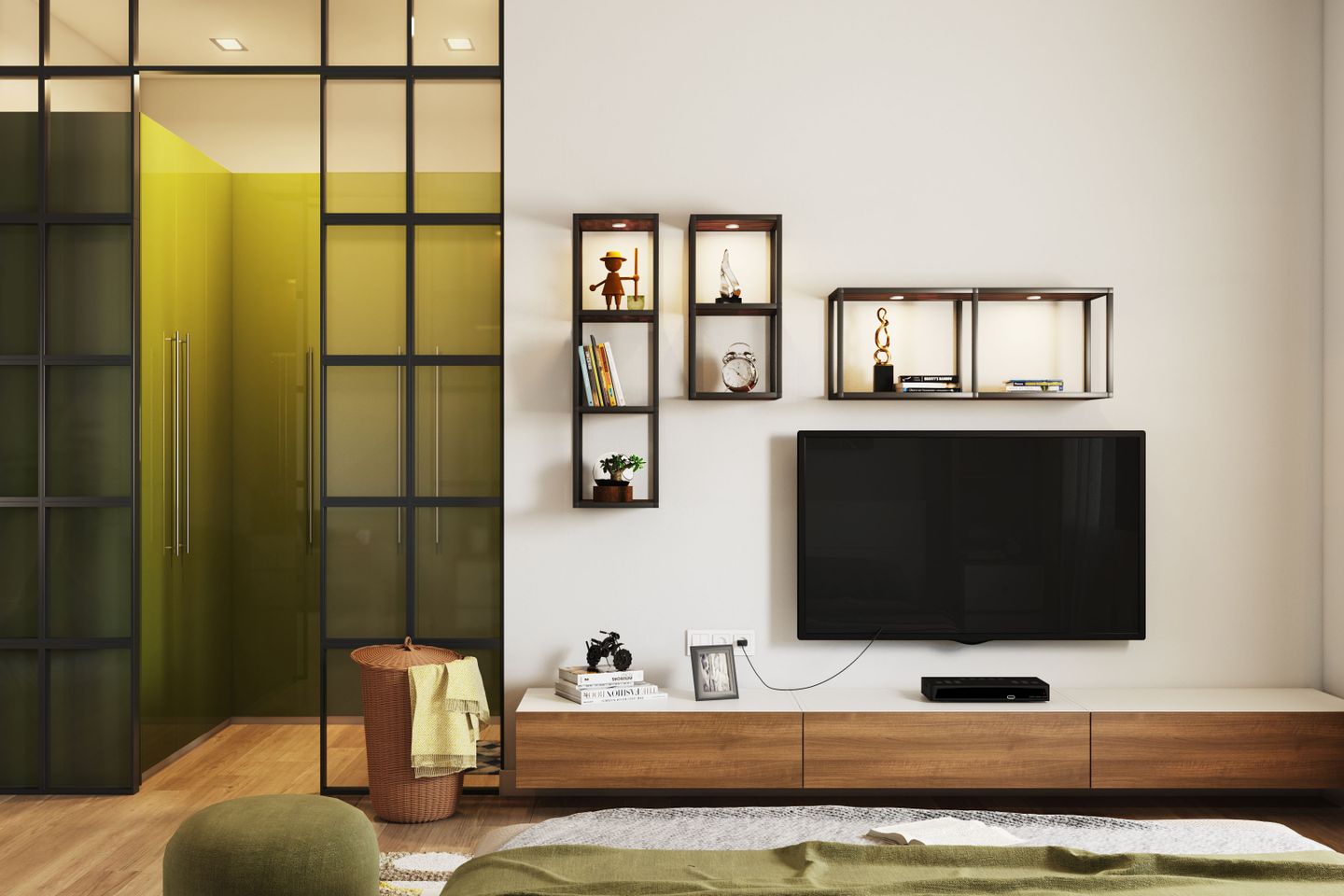 Customisable Modern TV Unit Design With Storage in Brown Colour | Livspace