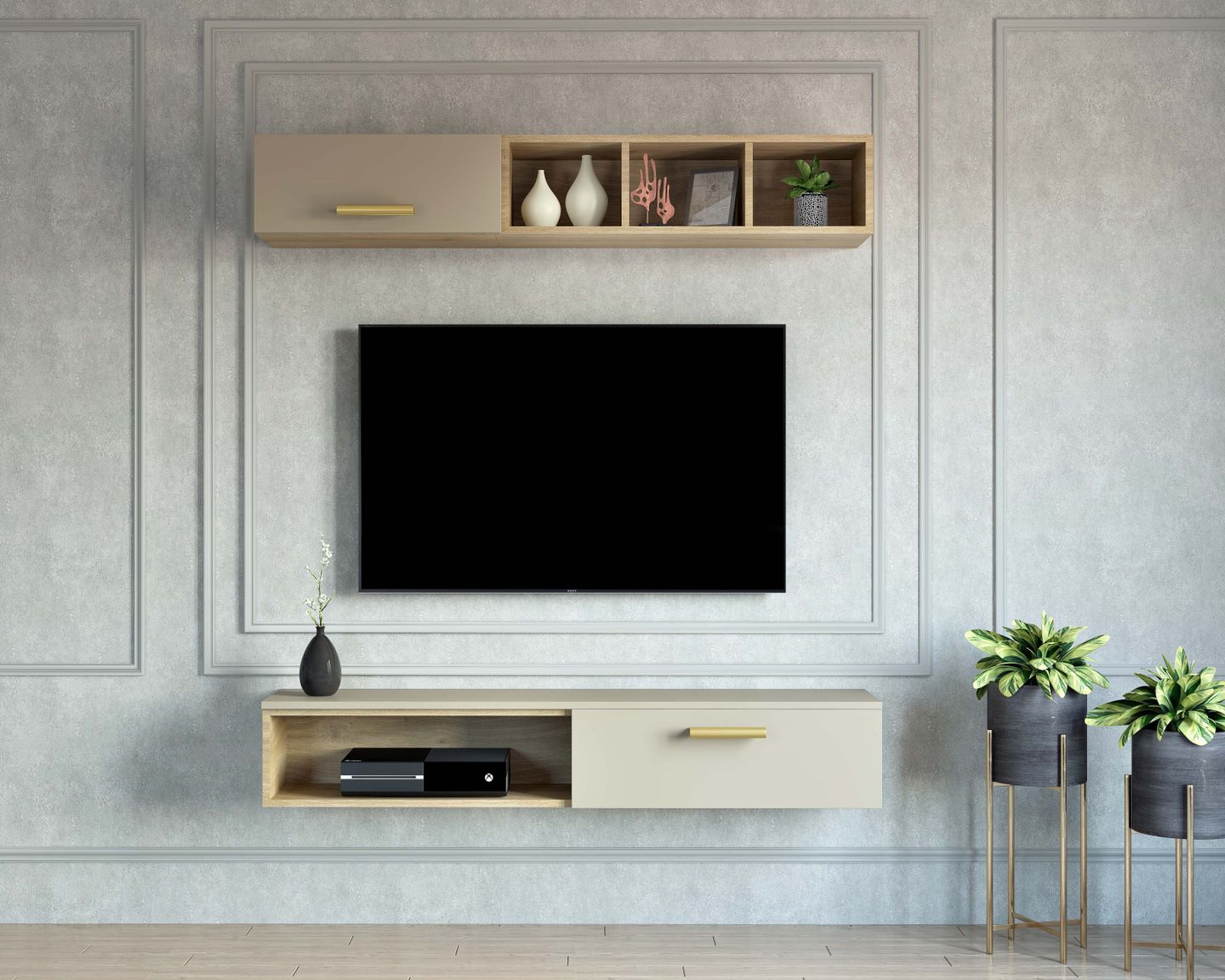 Customizable Minimal TV Unit Design in Mocca Nat Trend Colour With Open Shelf | Livspace